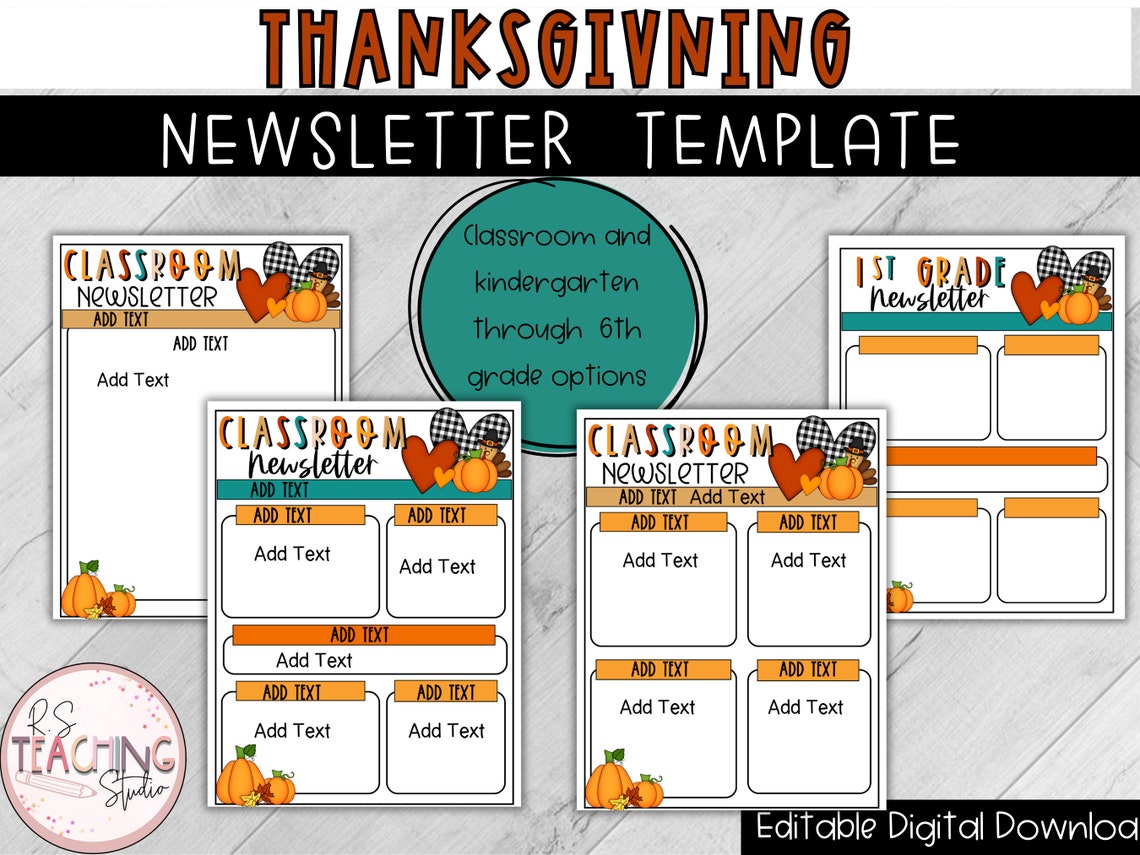 Thanksgiving Newsletter Templates, November Classroom Newsletter ...