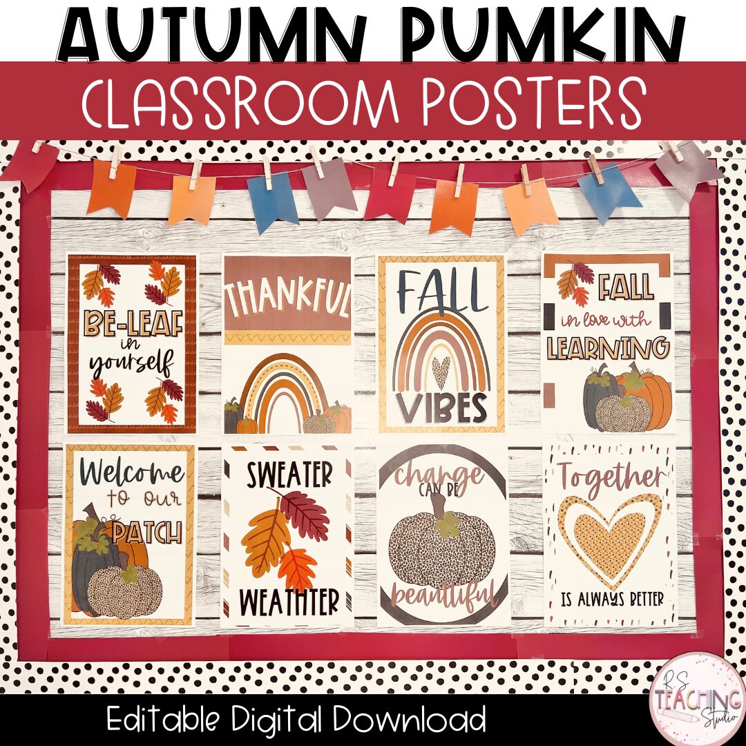 Fall Boho Classroom Posters, Easy and Modern Autumn Classroom ...
