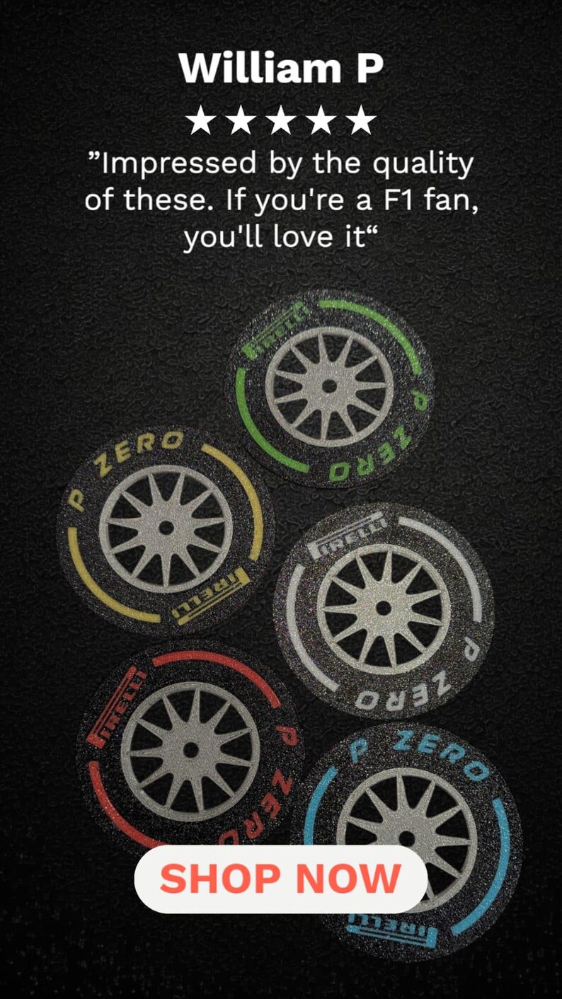 3D Printed F1 Coasters Set – Formula 1 Pirelli Tire Drink Coasters ...