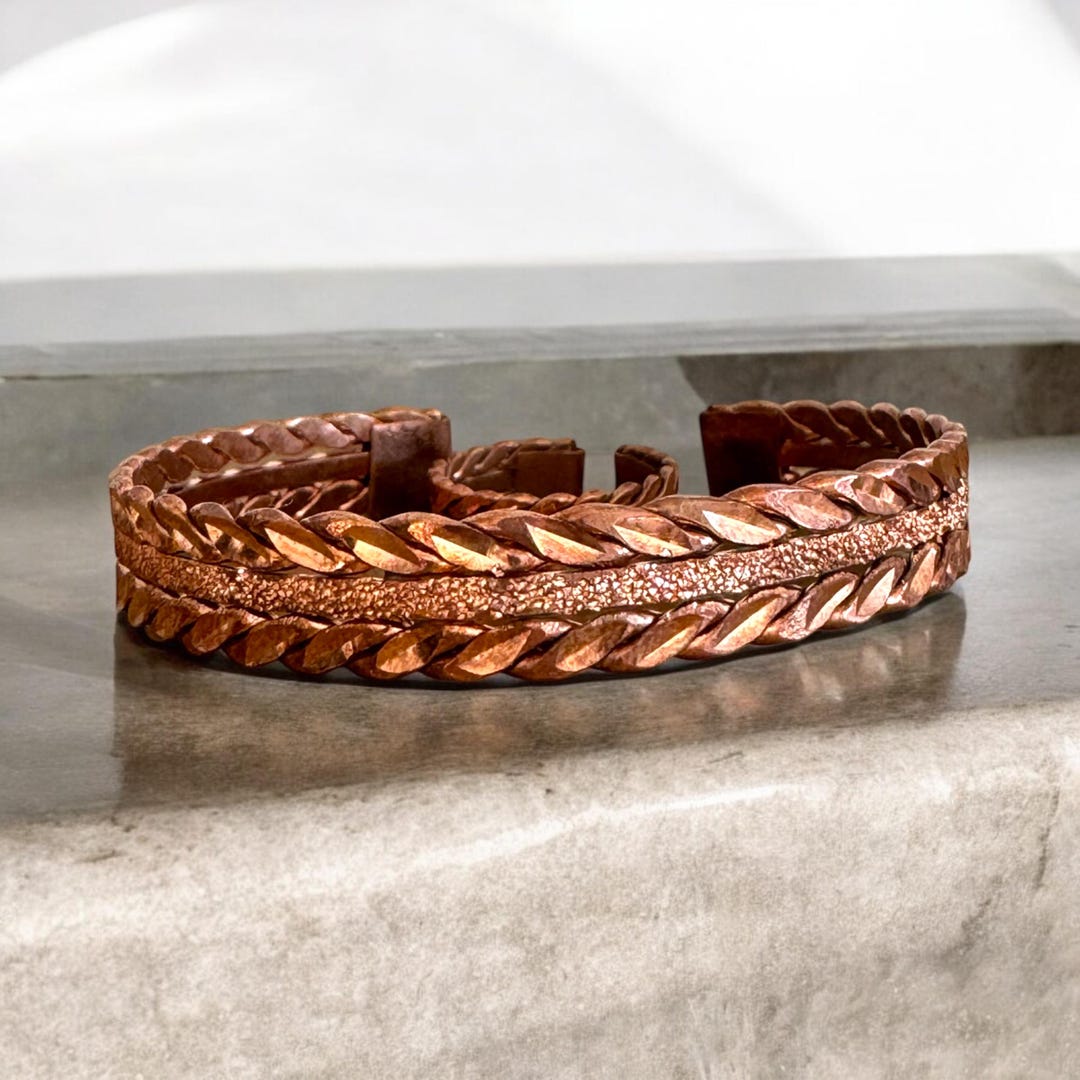 Two-tone Copper and Brass Wheat Pattern Cuff Bracelet – Handcrafted ...