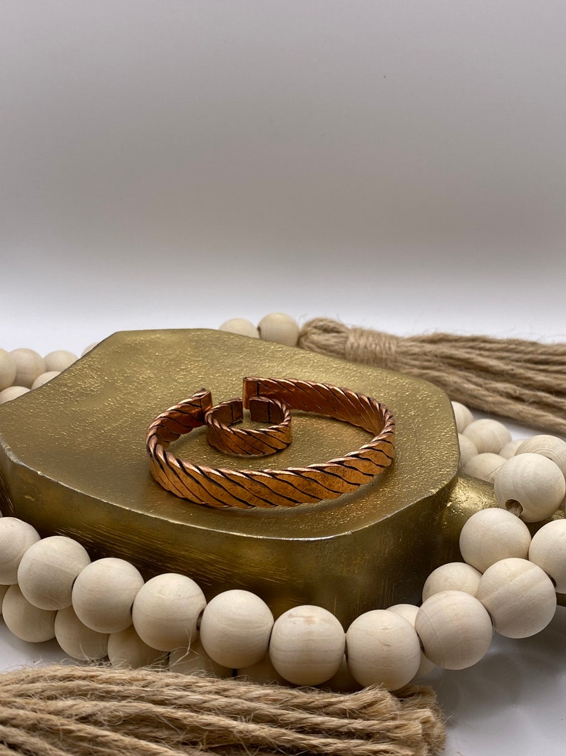 Pure Copper Adjustable Bracelet and Ring Set Arthritis Pain Therapy Energy Cuff Unisex Bangle - Etsy