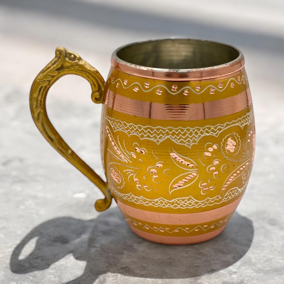 Handcrafted Engraved Copper Mug With Brass Handle – Unique Artisan ...