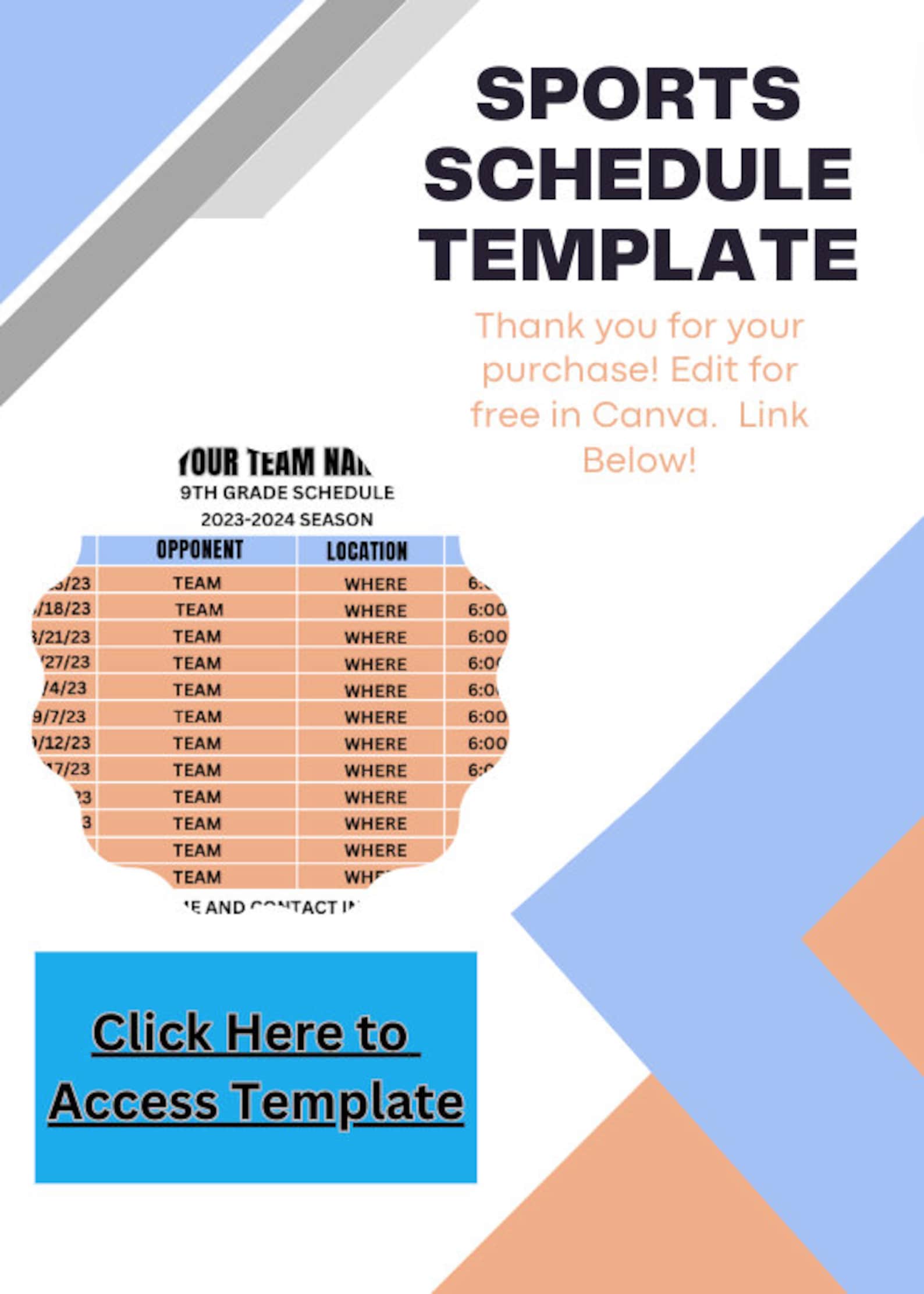 Editable Sports Schedule Template, Printable, Practice Schedule ...