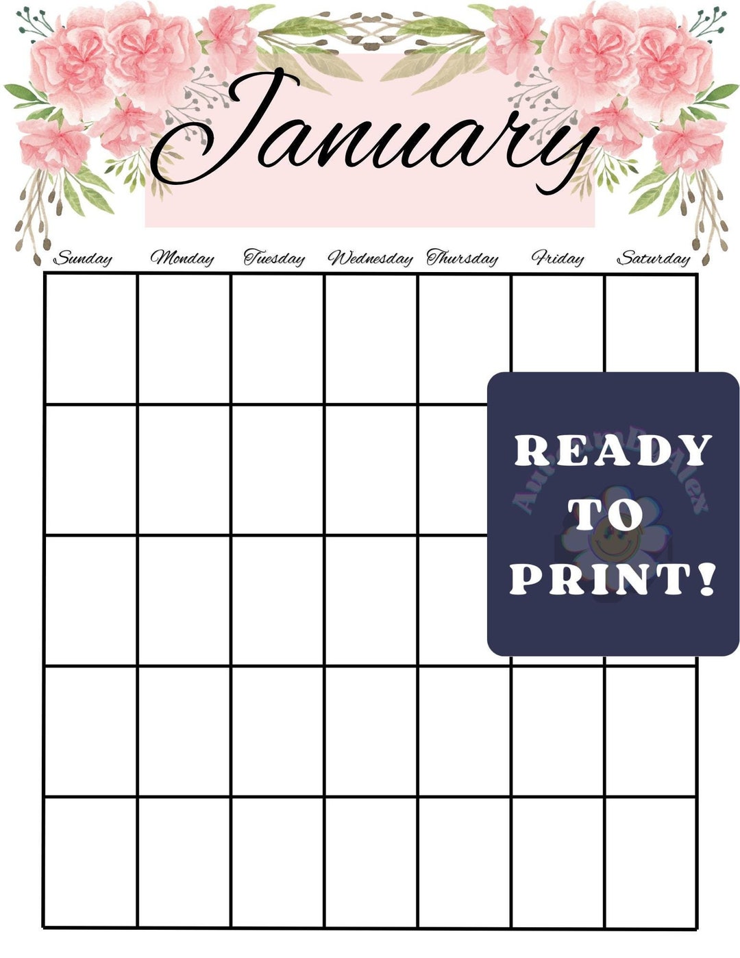 Blank Calendar Floral - Any Year - Fill in Dates - Etsy