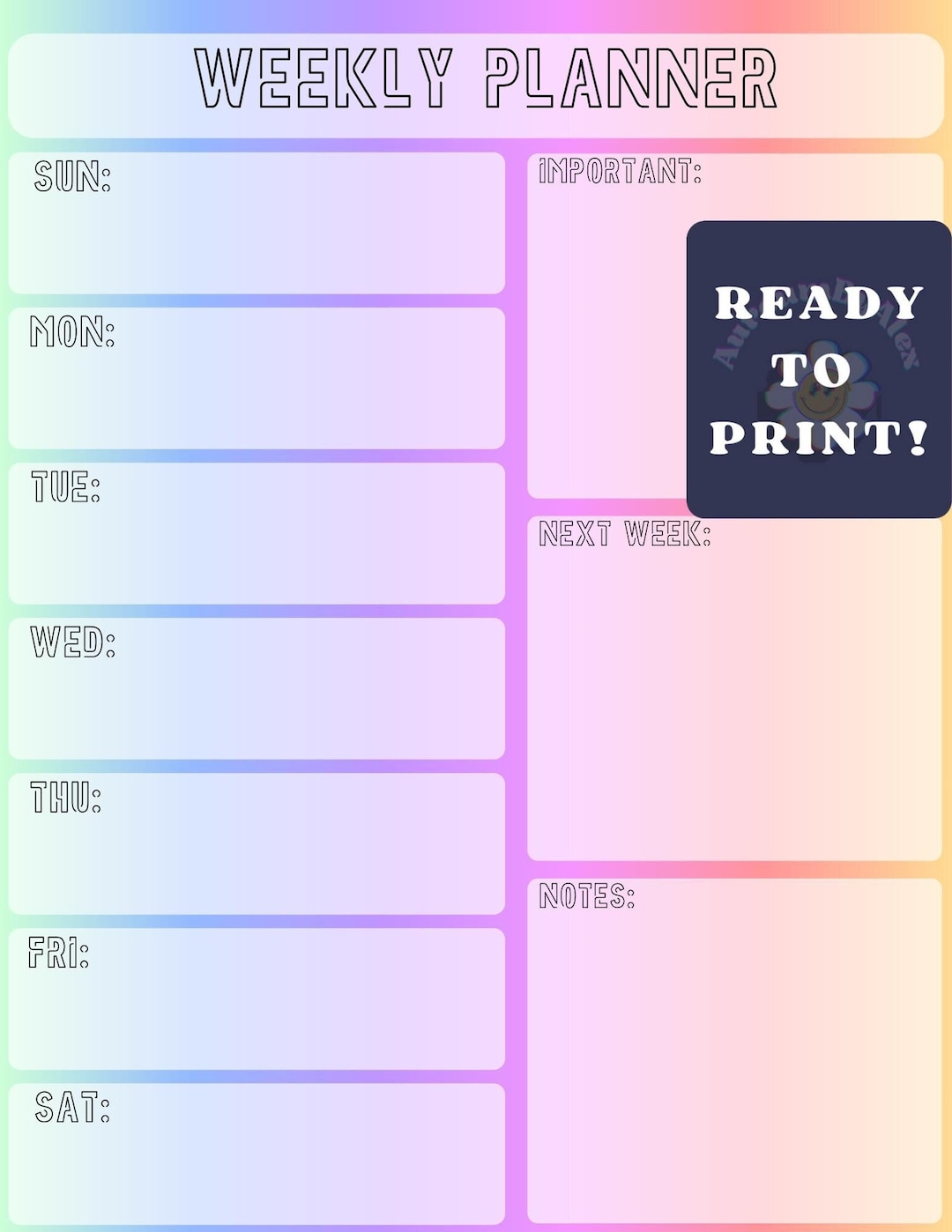 Printable Weekly Planner - Rainbow Gradient - Etsy
