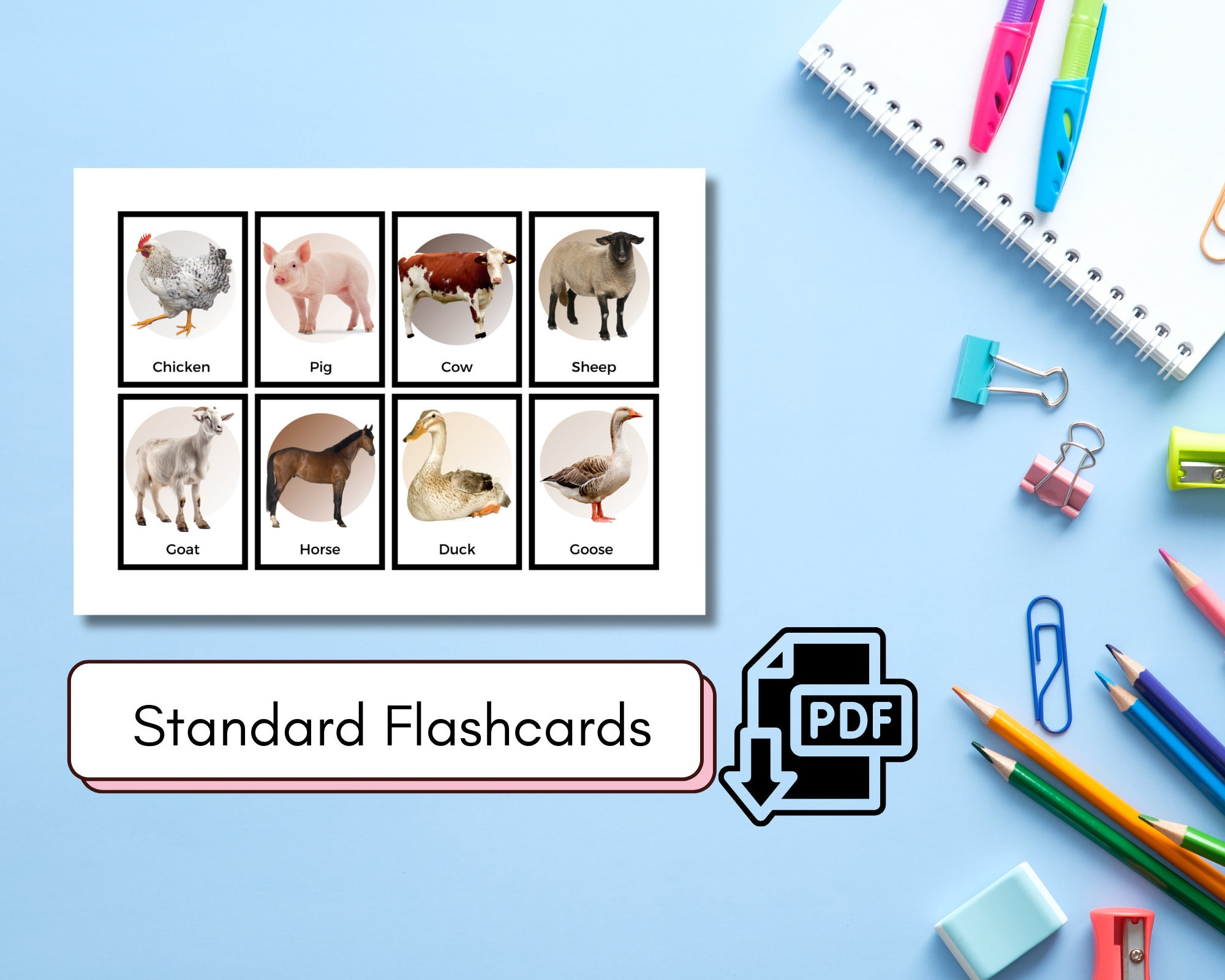 Farmyard Animals Printable Flash Cards and Match Cards - Various Styles ...
