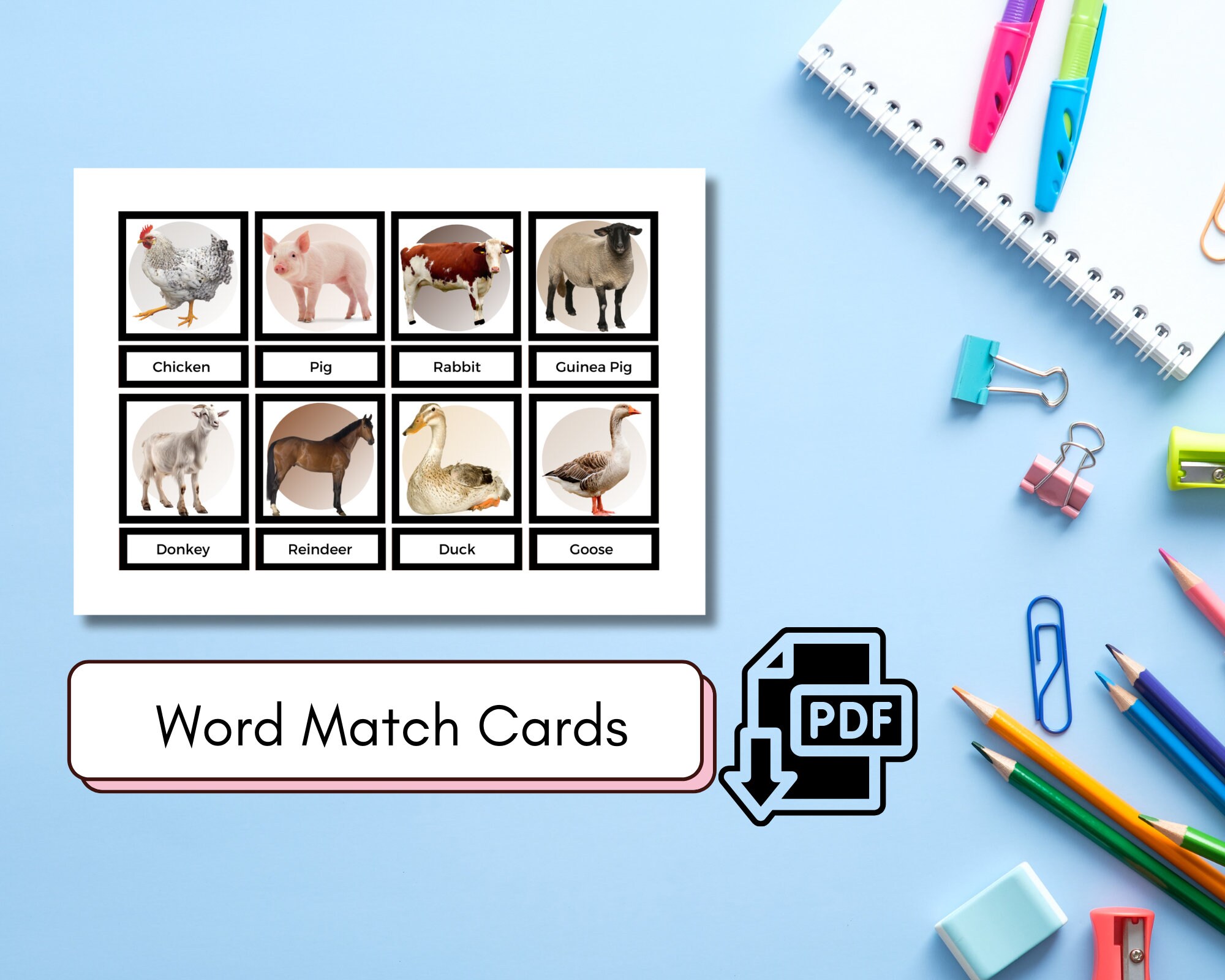 Farmyard Animals Printable Flash Cards and Match Cards - Various Styles ...