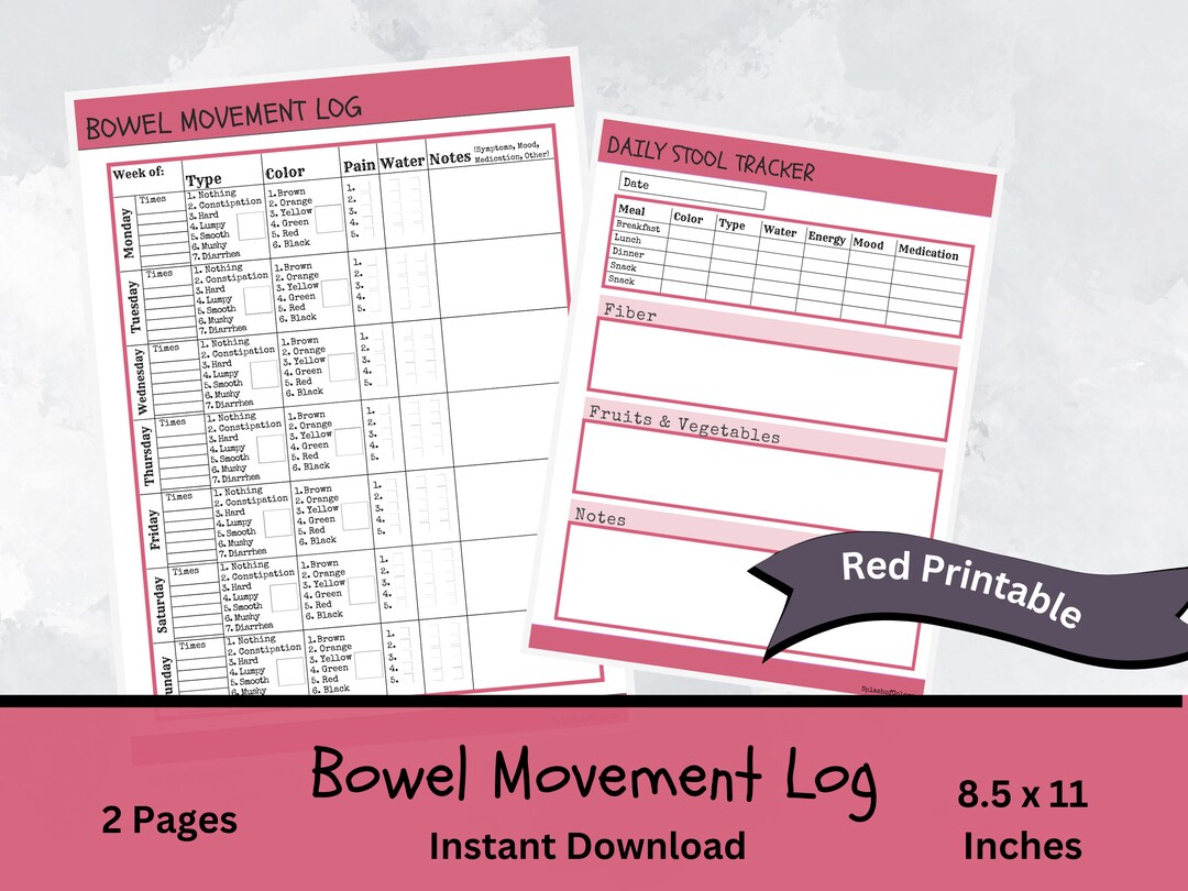 RED Printable Bowel Movement Log Daily Weekly Stool Tracker - Etsy