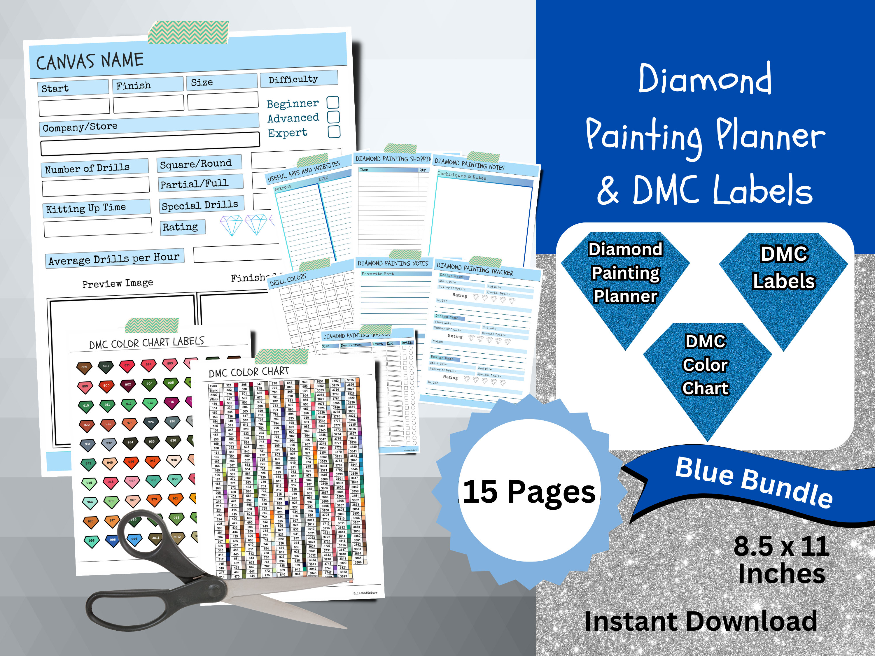 BLUE BUNDLE Printable Diamond Painting Planner, Paint With Diamonds ...