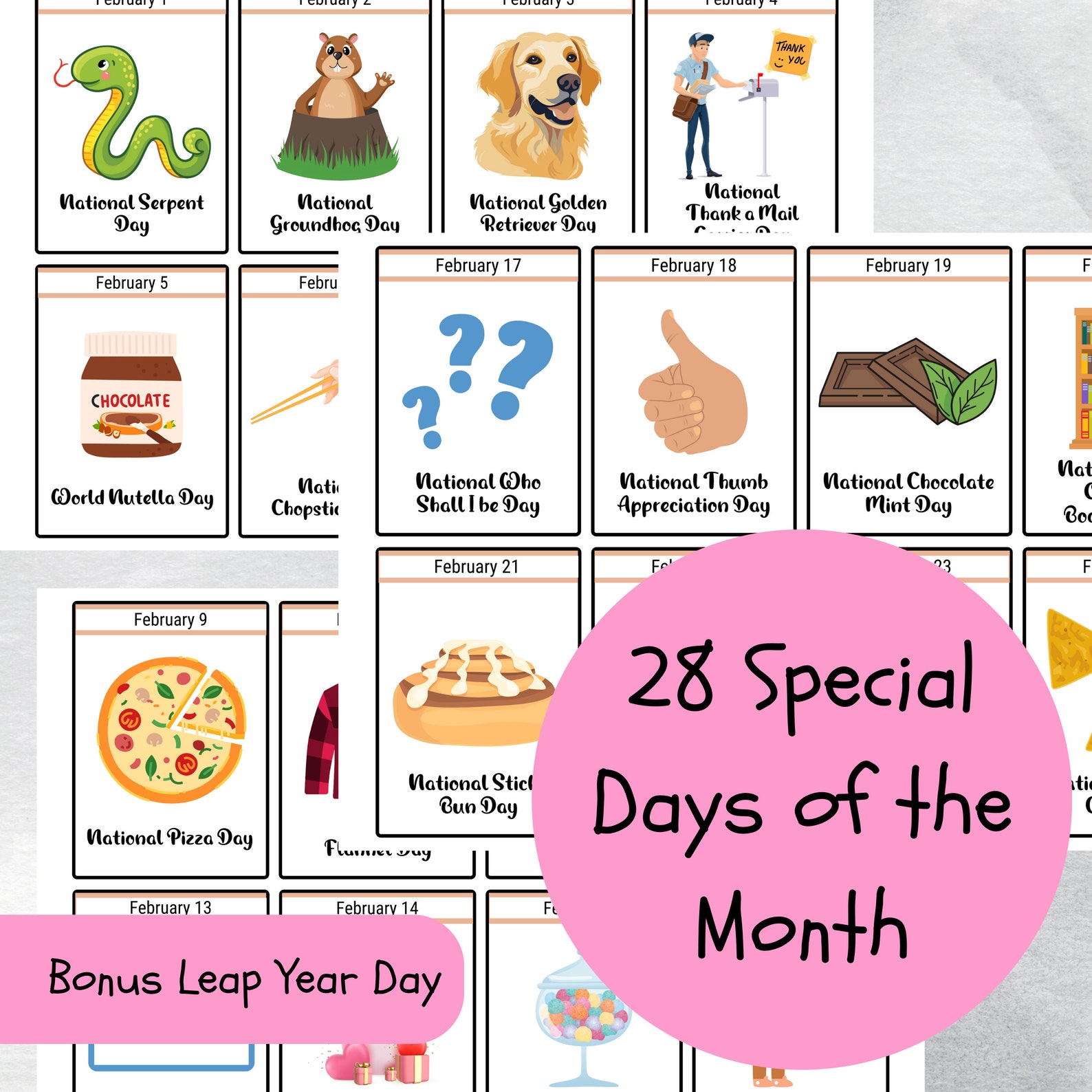 February National Days Flashcards and FREE Undated February - Etsy