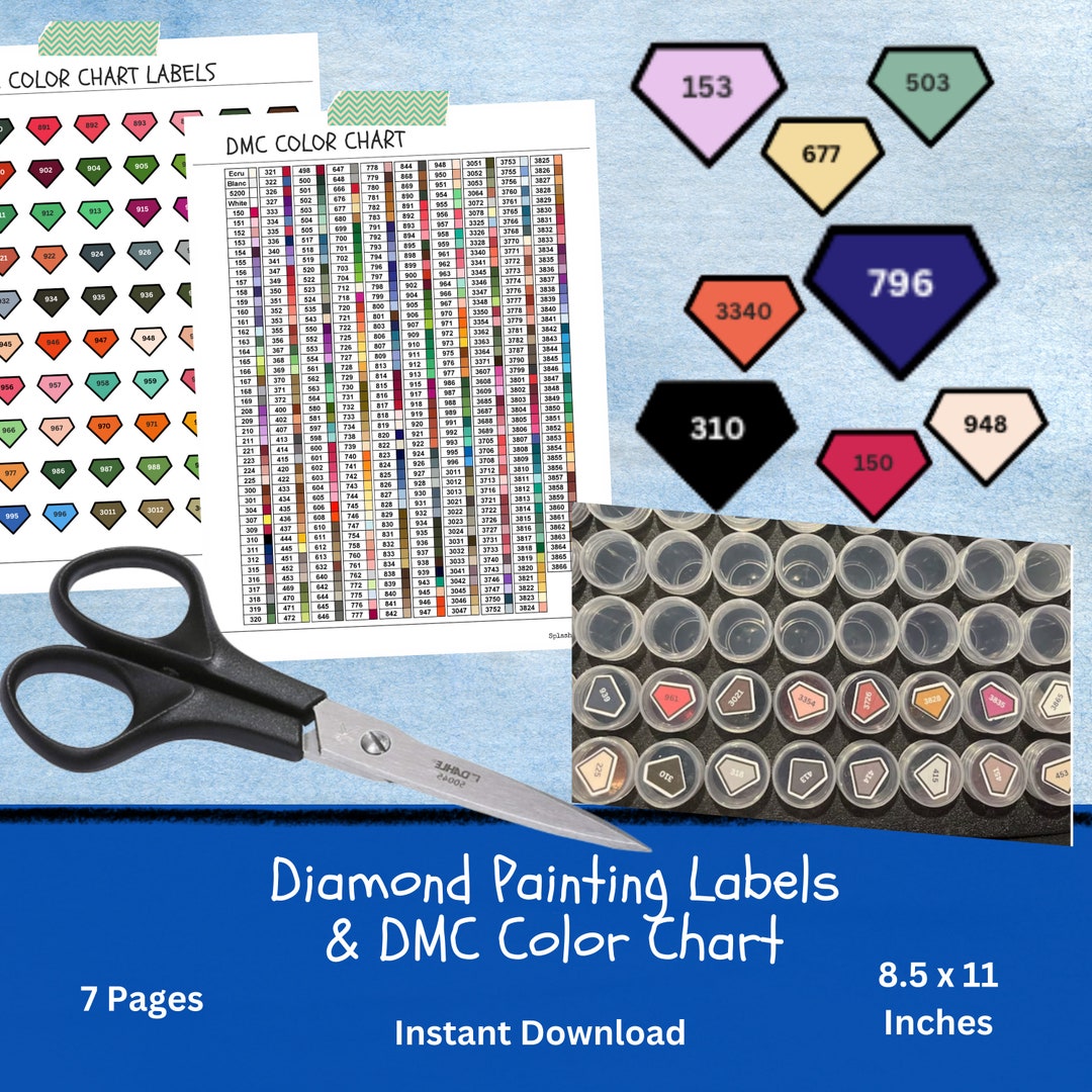 Printable DMC Color Label Stickers and DMC Color Chart, Drill Labels ...