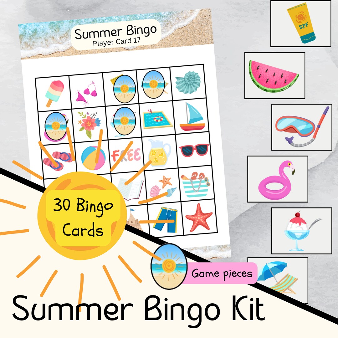 30 Unique Summer Bingo Cards Printable Fun for Family & Friends Easy ...