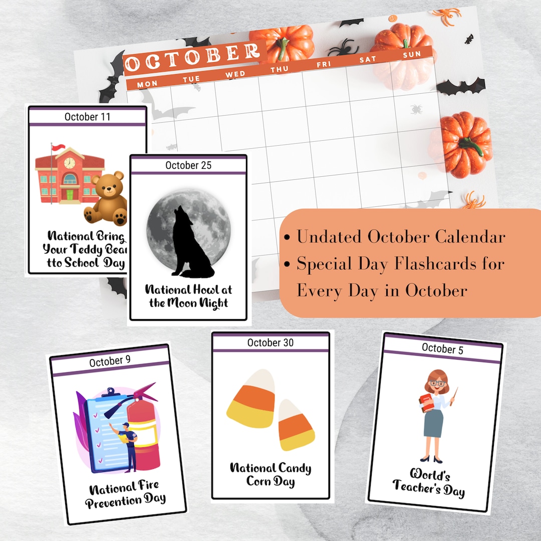 October National Days Flashcards and Undated October Printable - Etsy