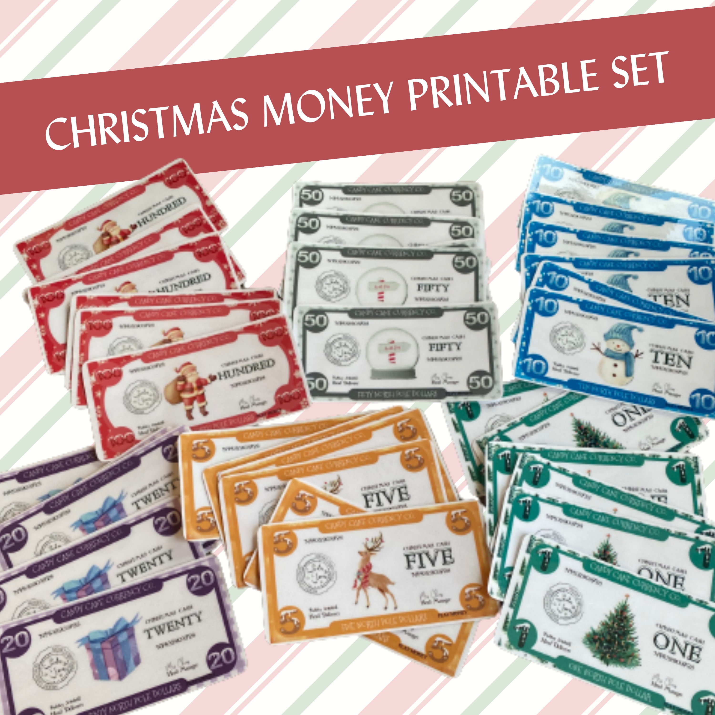 Printable Christmas Play Money, Set of Festive Fake Bills for Christmas ...
