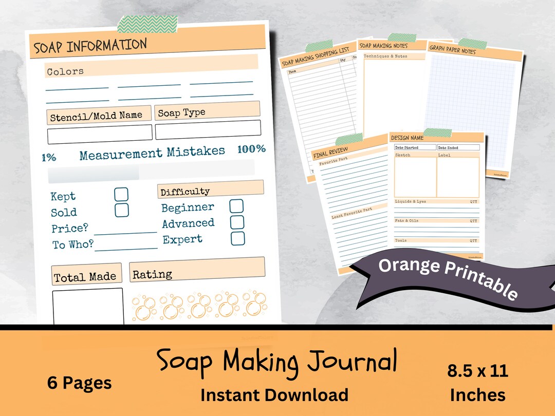 ORANGE Printable Soap Making Project Journal for DIY Soap - Etsy