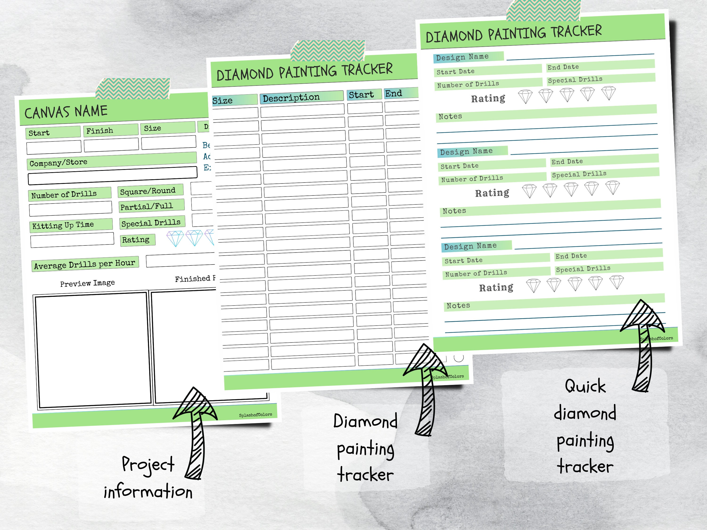 GREEN Printable Diamond Painting Planner, Paint With Diamonds Organizer ...