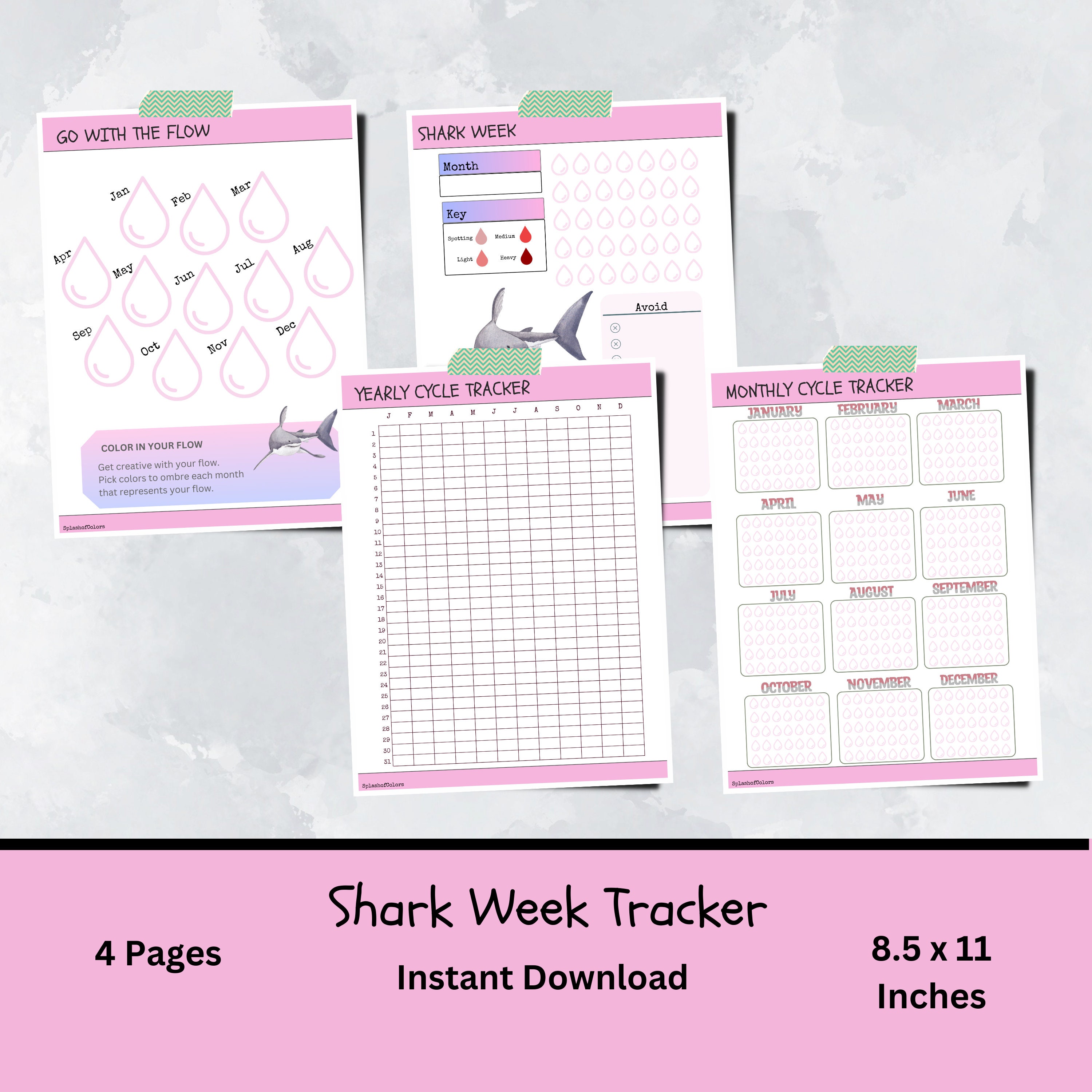 PINK Printable Yearly and Monthly Cycle Tracker, Menstrual Cycle ...
