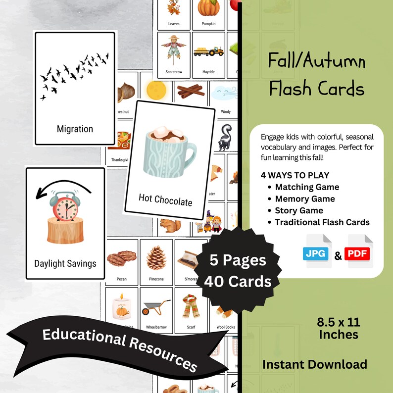 40 Fall/autumn Flashcards Montessori Homeschool Toddler - Etsy