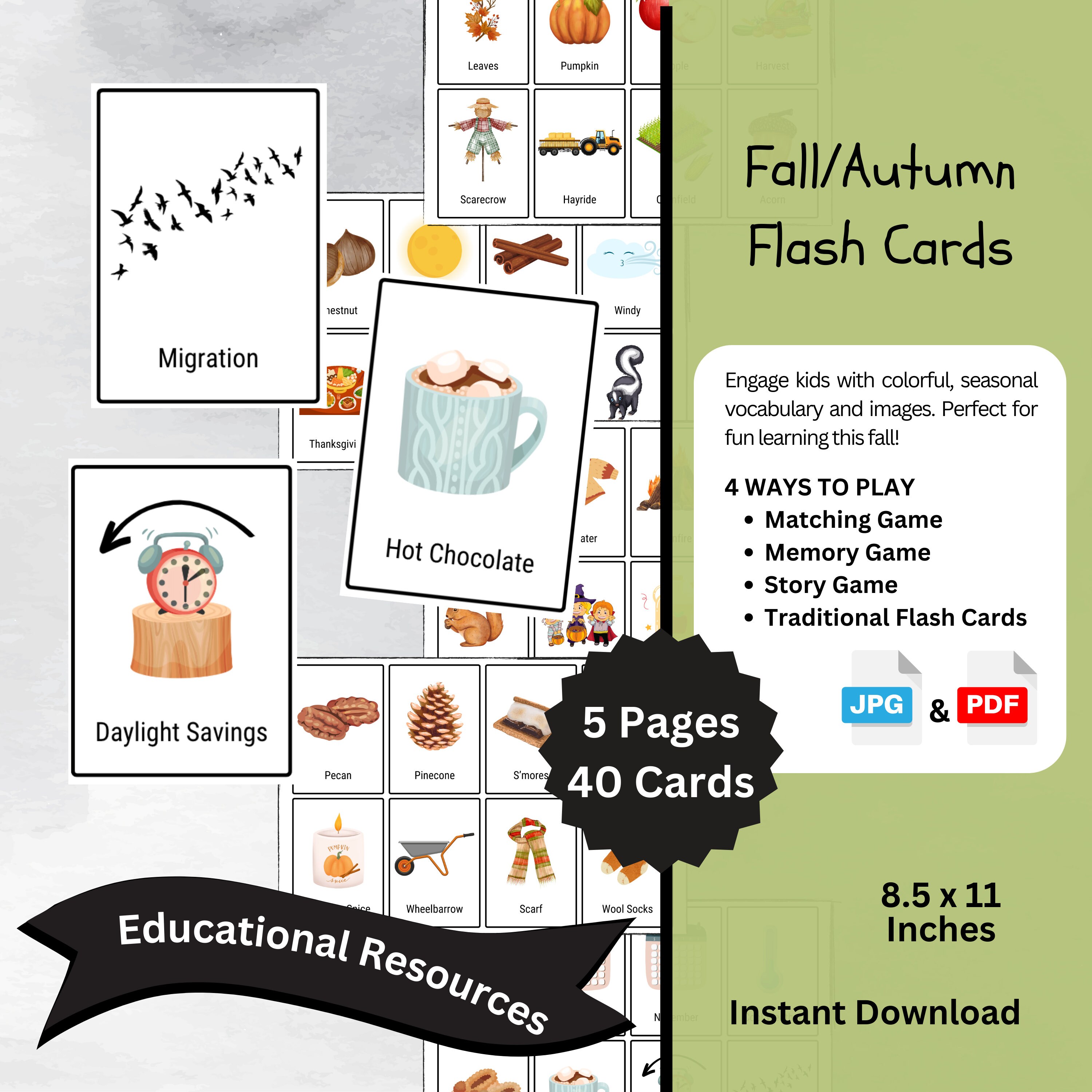 40 Fall/autumn Flashcards Montessori Homeschool Toddler - Etsy