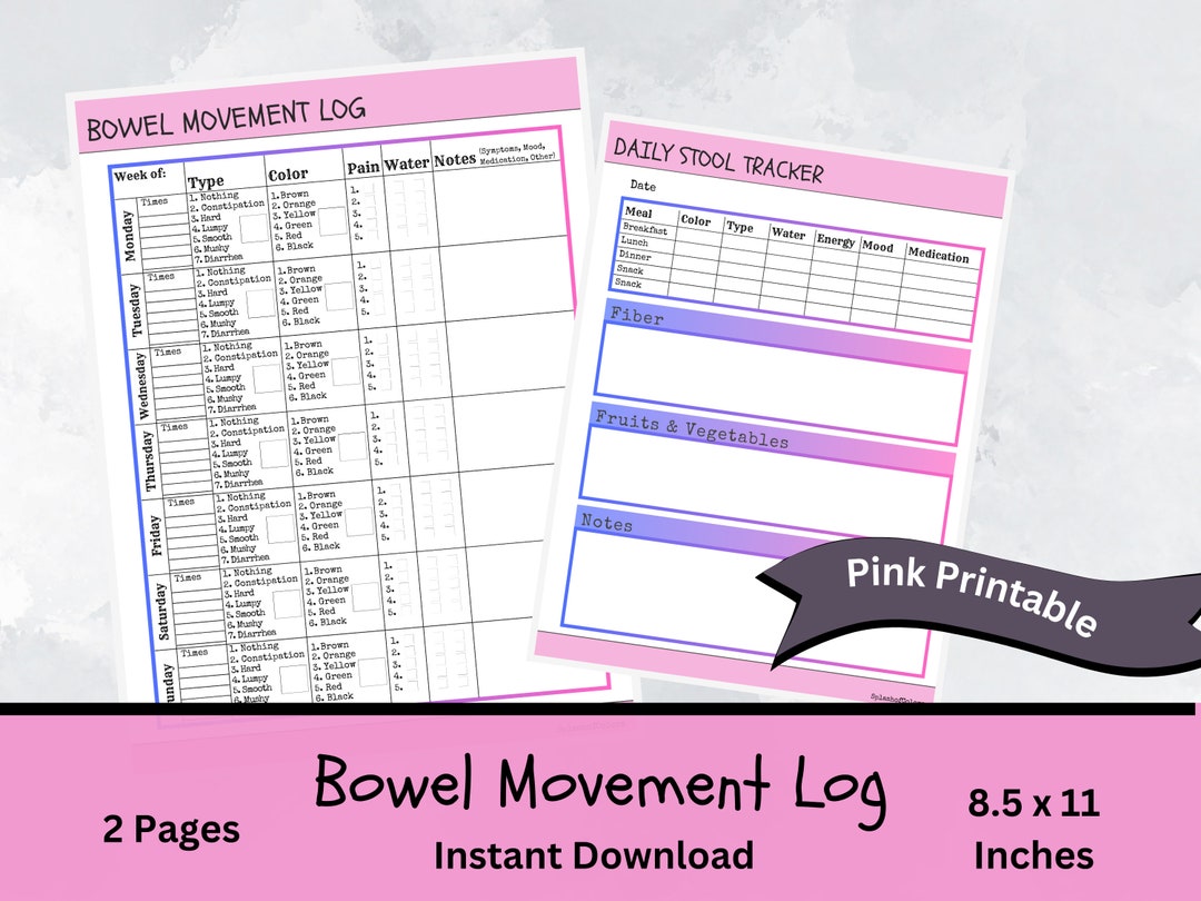 PINK Printable Bowel Movement Log Daily Weekly Stool Tracker - Etsy