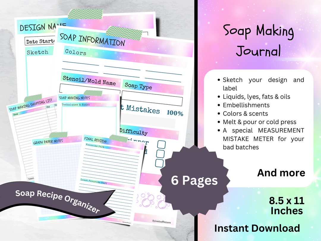 RAINBOW Printable Soap Making Project Journal for DIY Soap Makers, Soap ...