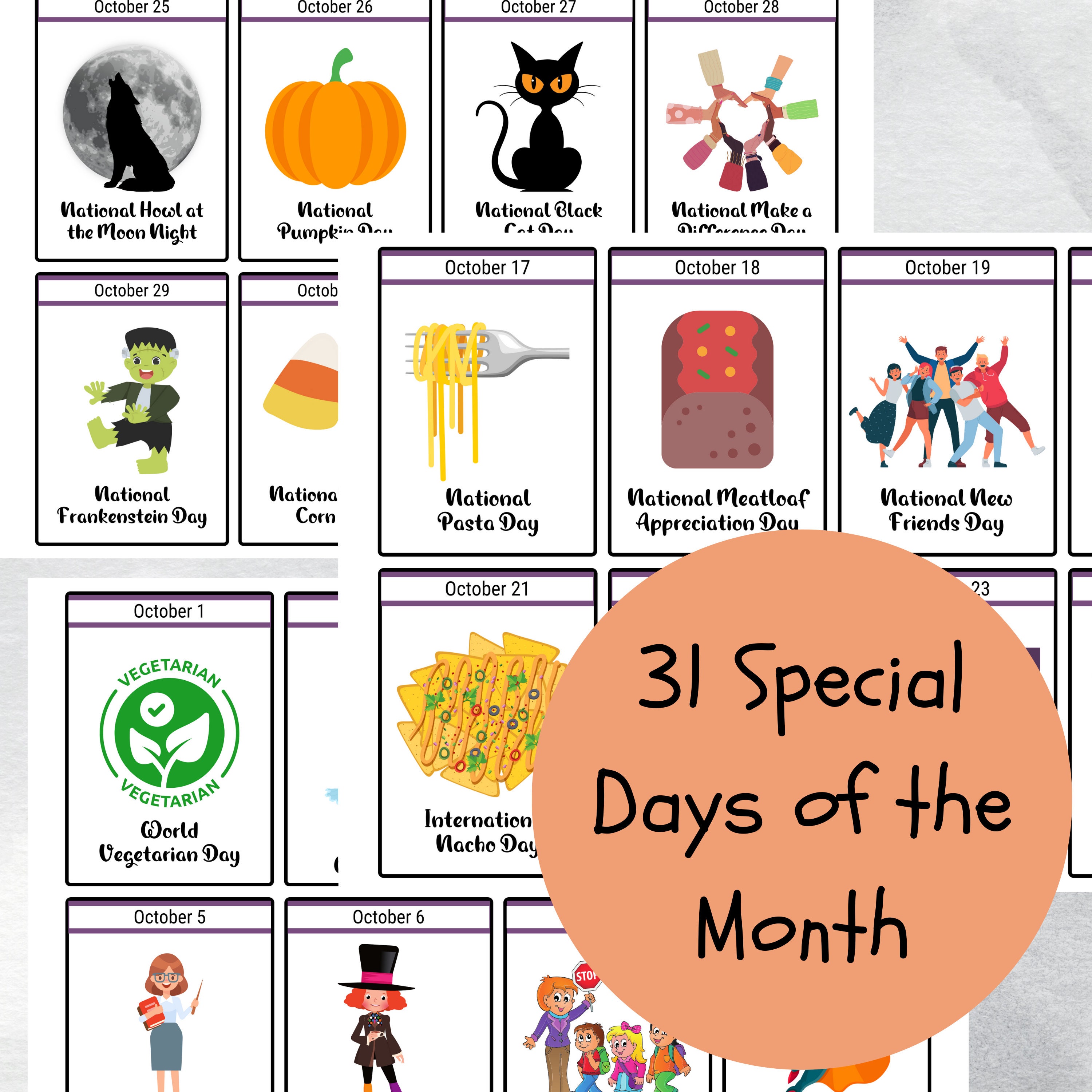 October National Days Flashcards and Undated October Printable - Etsy