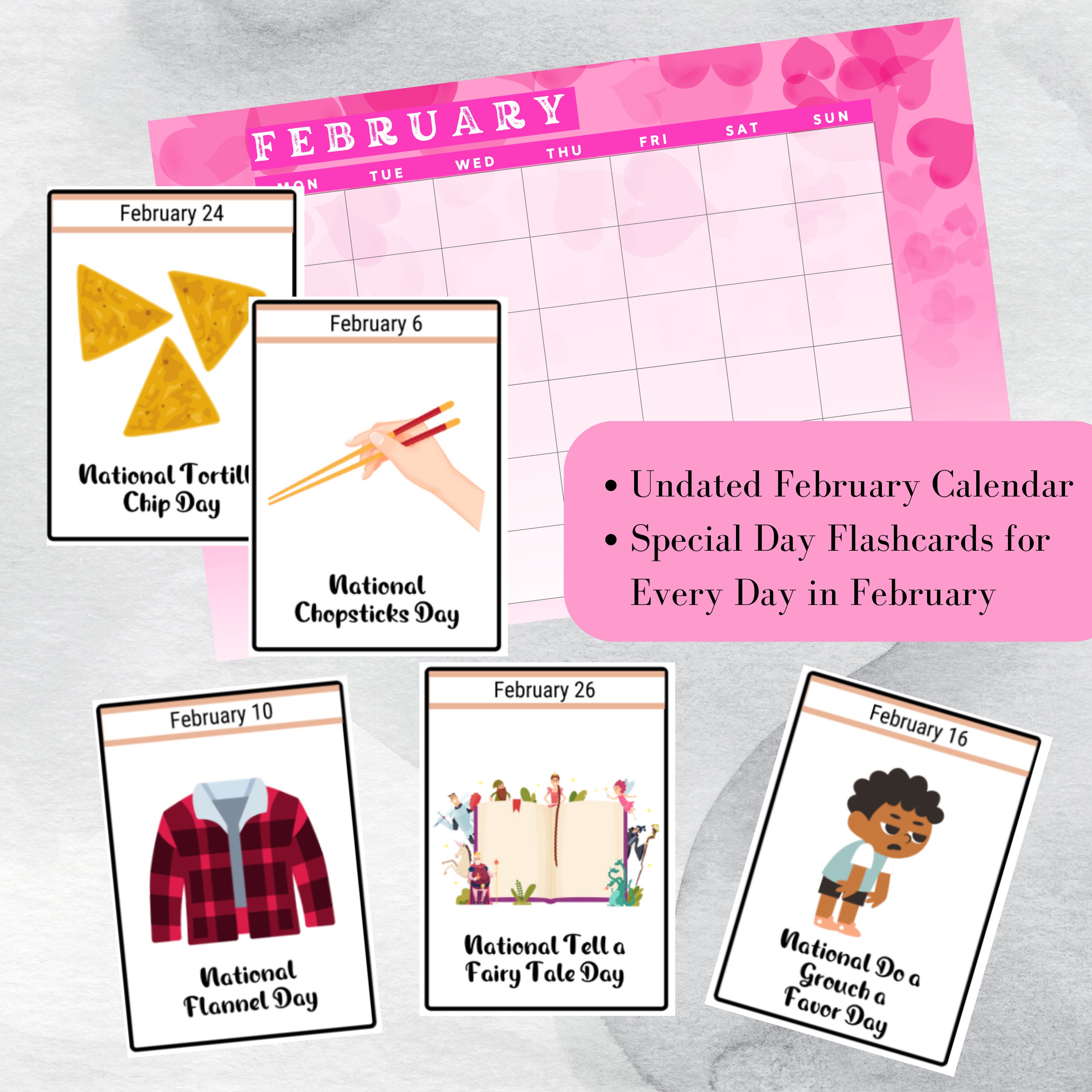 February National Days Flashcards and FREE Undated February - Etsy