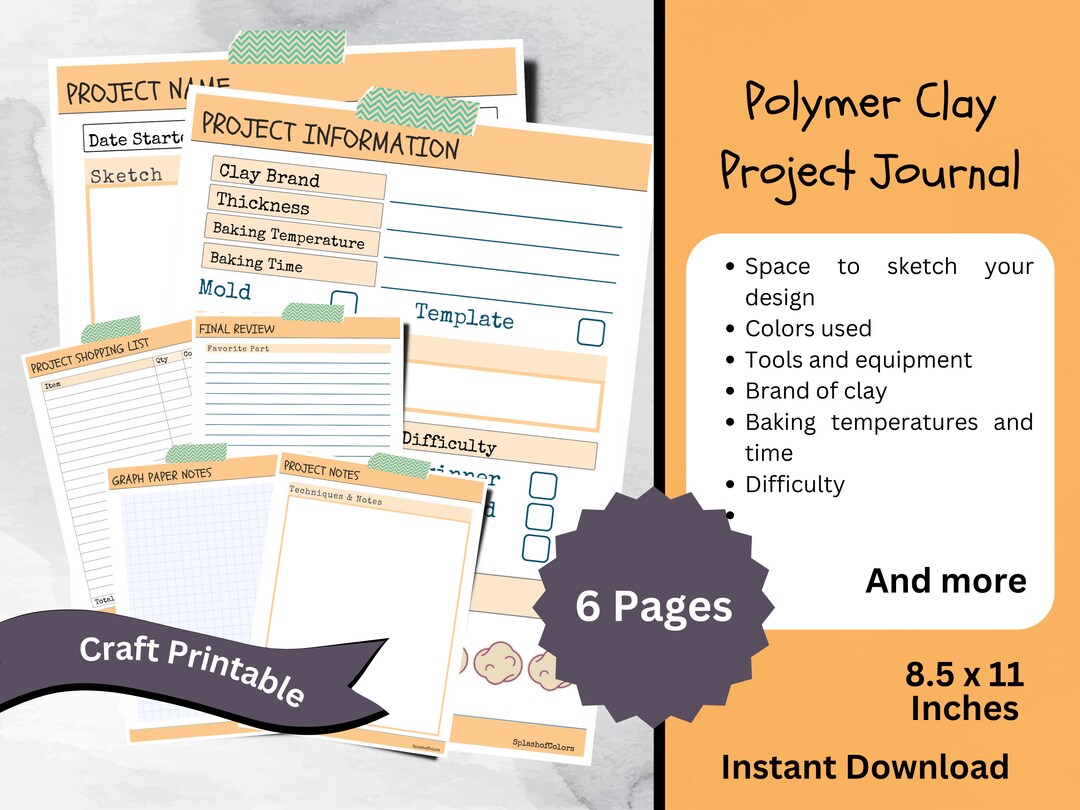 ORANGE Printable Polymer Clay Project Journal Oven Baked Clay - Etsy