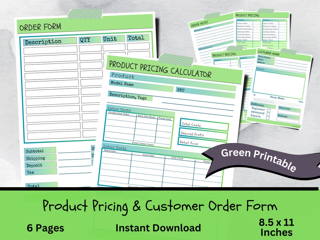 GREEN Printable Customer Order Form Template Customer Detail - Etsy