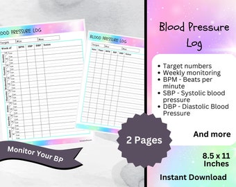 Blood Pressure Tracker Blood Pressure Logbook Printable BP - Etsy