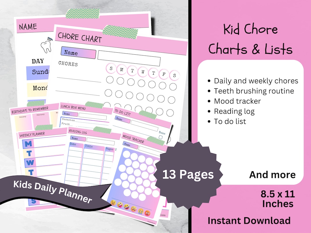 PINK Printable To-Do Lists for Kids to Manage Their Daily Tasks, Kids ...