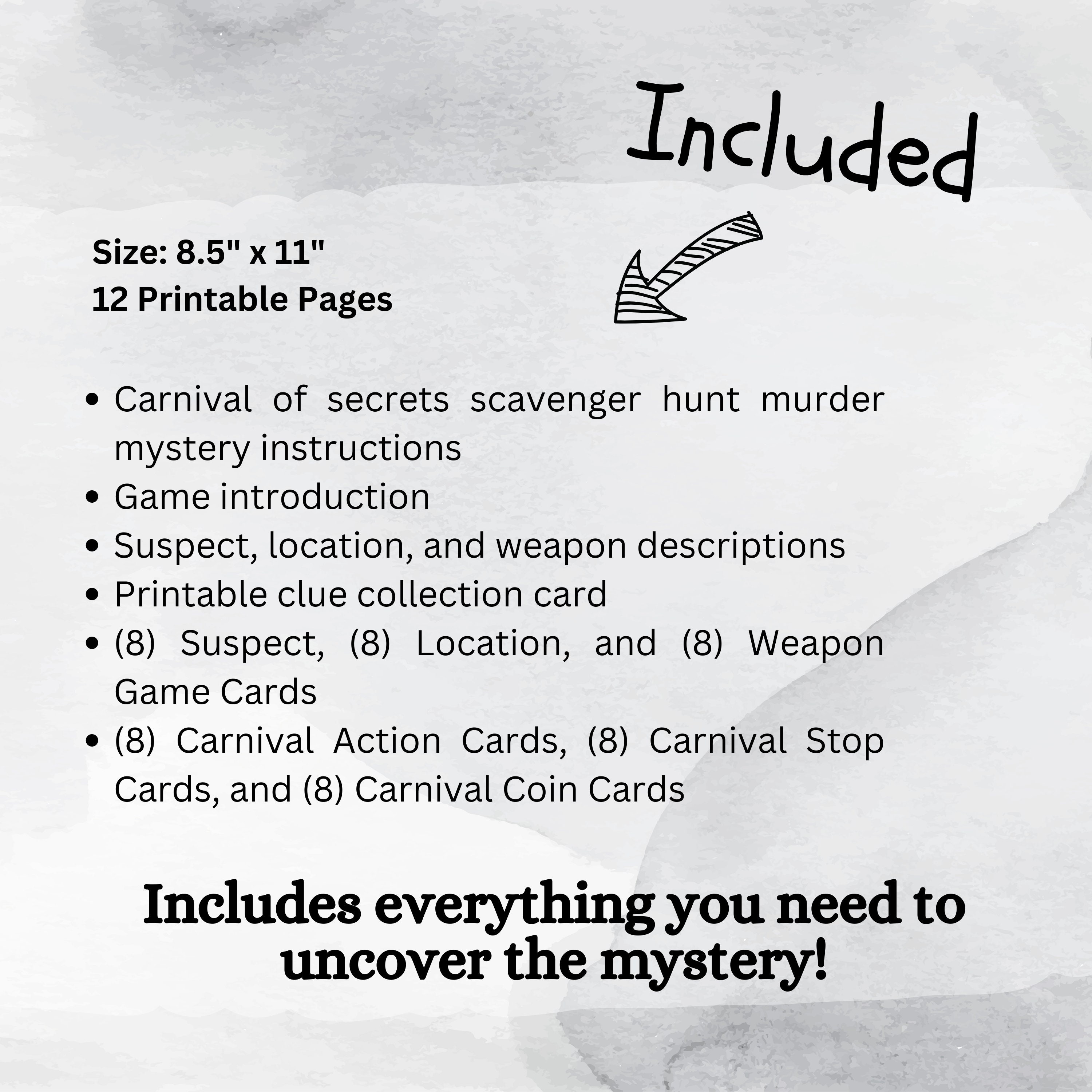 Carnival of Secrets Murder Mystery Scavenger Hunt Printable Game, All ...