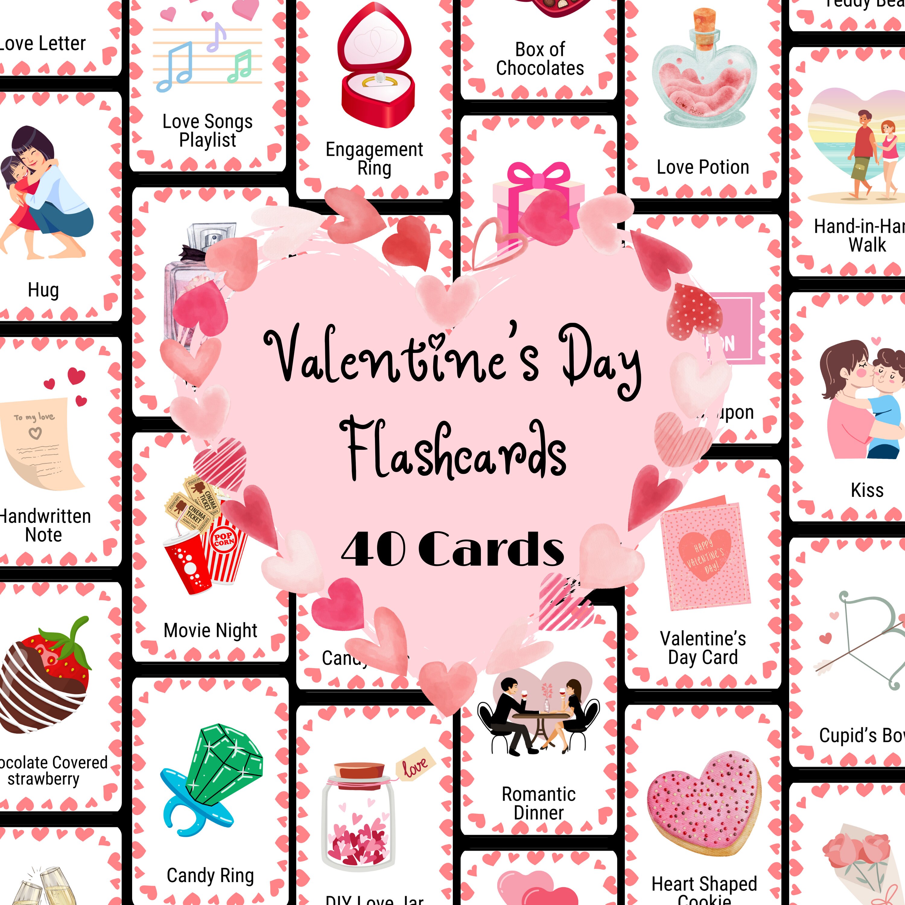 Valentine's Day Printable Flashcards for Language Learning, Memory ...