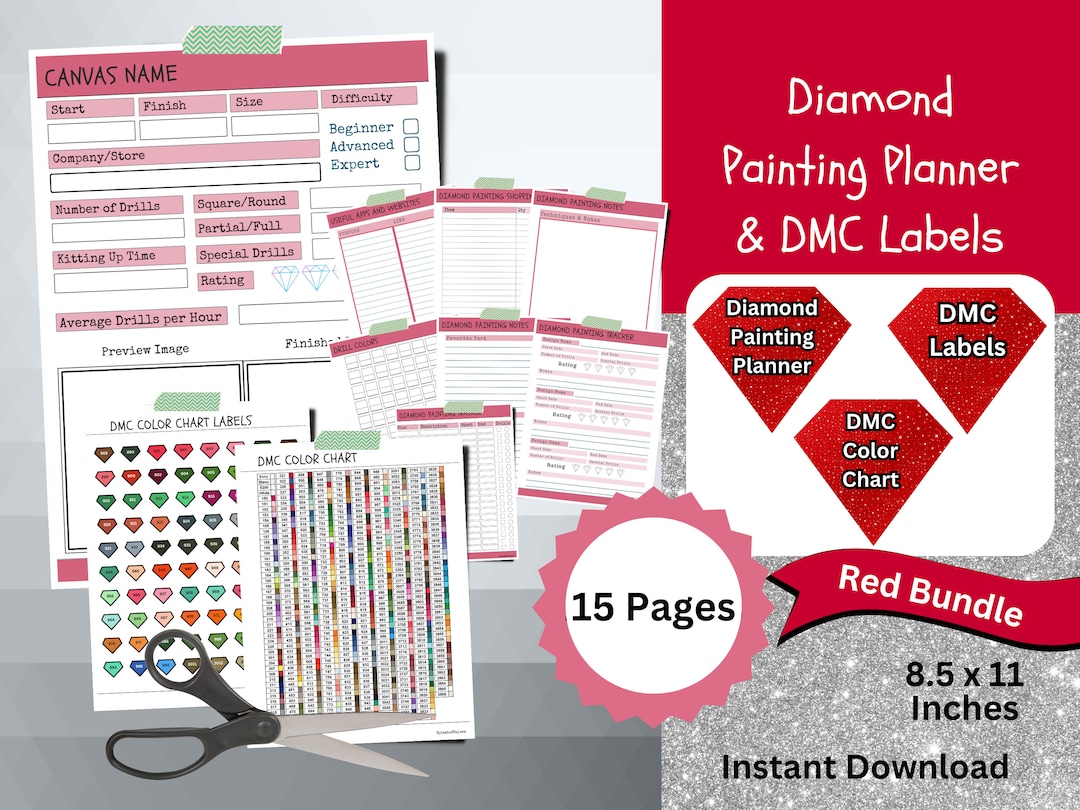 RED BUNDLE Printable Diamond Painting Planner, Paint With Diamonds ...