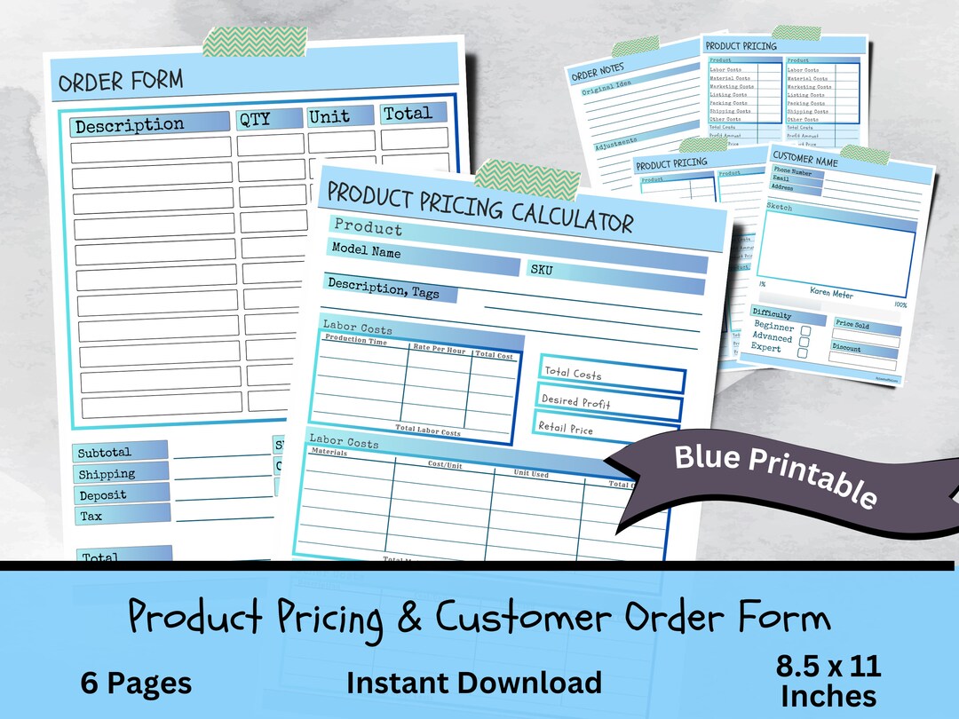 BLUE Printable Customer Order Form Template Customer Detail - Etsy