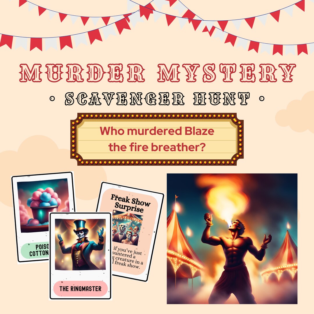 Carnival of Secrets Murder Mystery Scavenger Hunt Printable Game, All ...