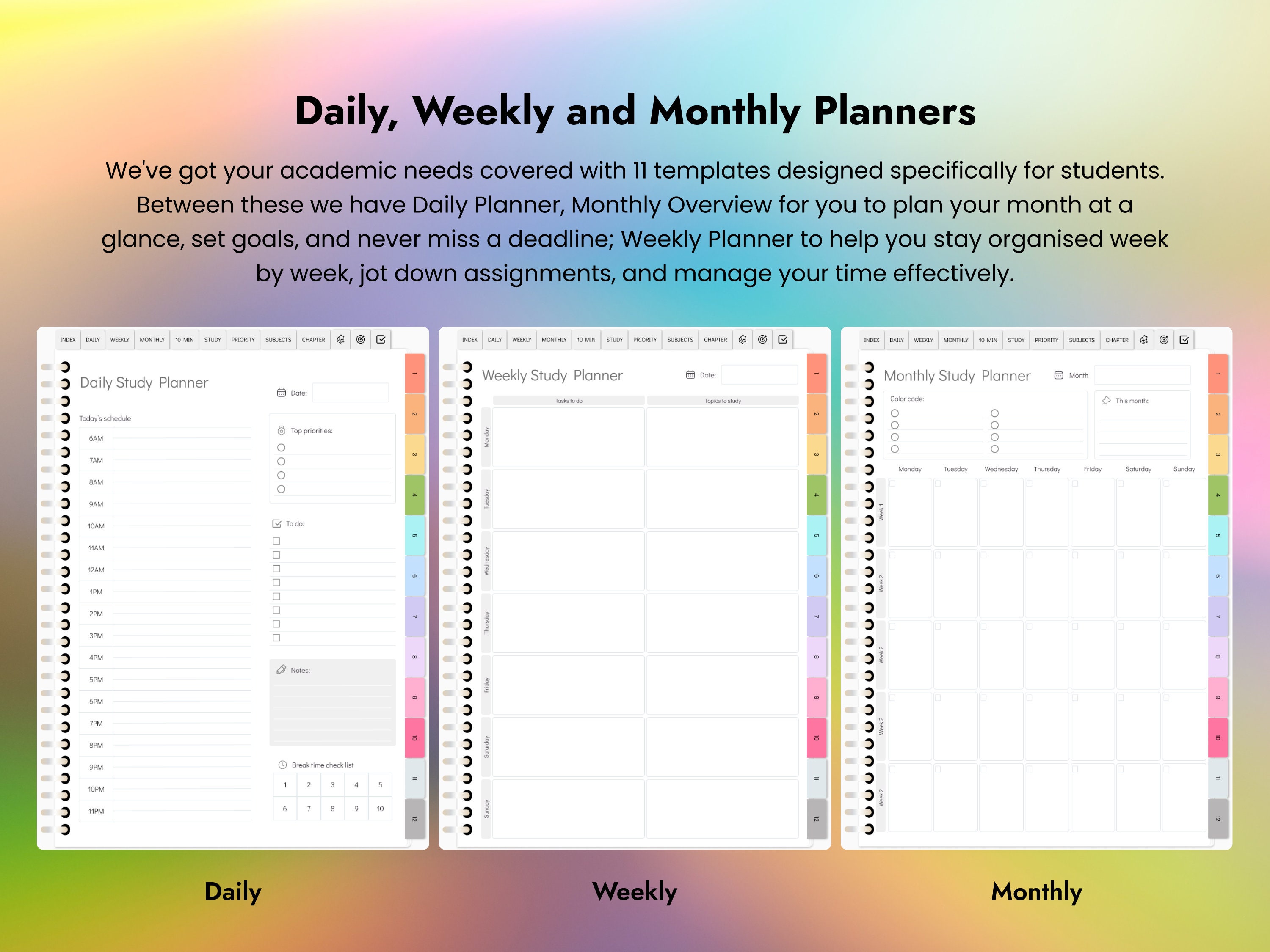 Student Digital Planner weekly Planner, 10 Minute Planner, Study Plan ...