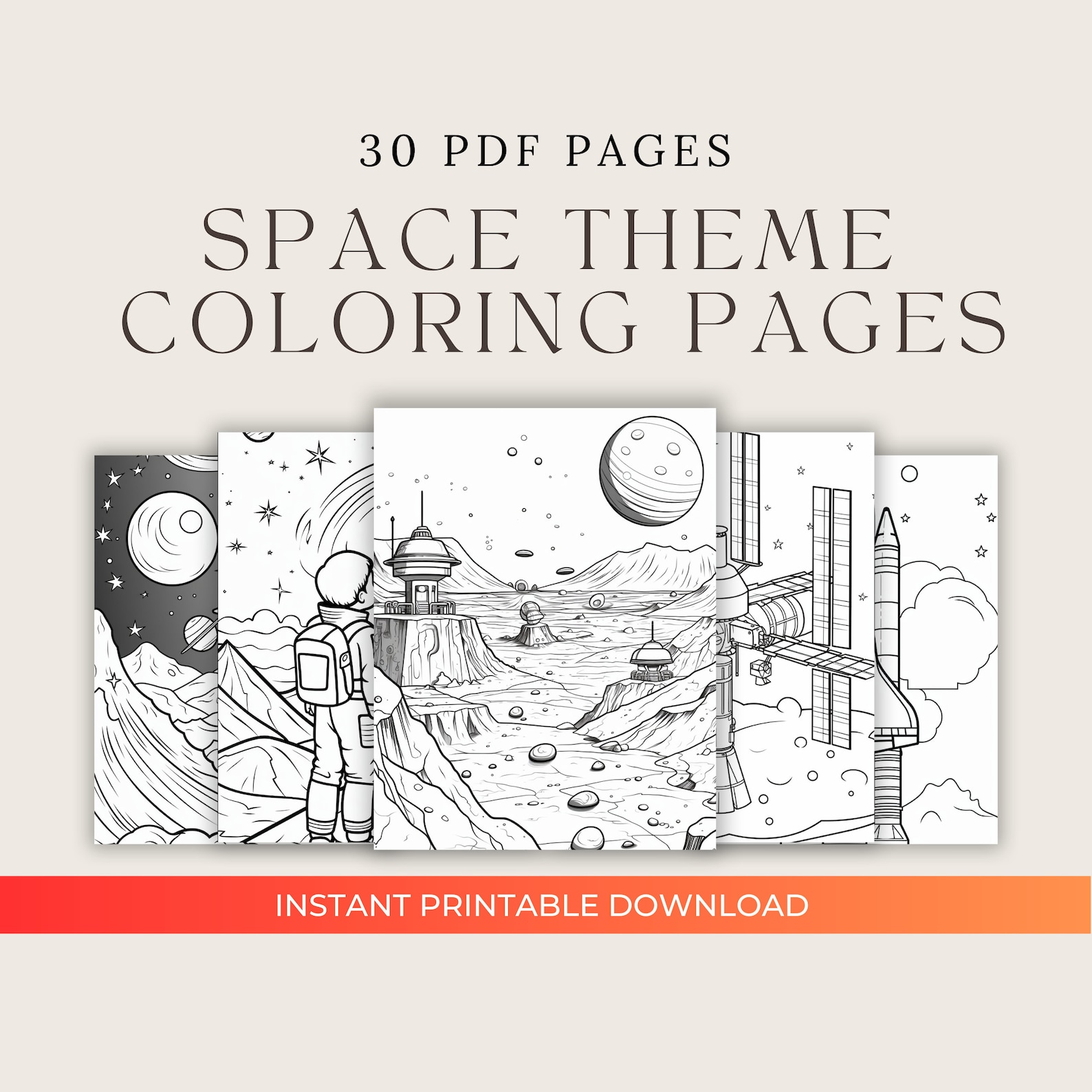 Space Theme COLORING PAGES for Kids - Etsy