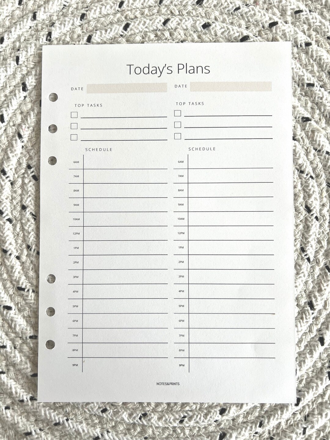 A5 Daily Planner Inserts Today's Plans, Top Tasks, Hourly Schedule, 2 ...