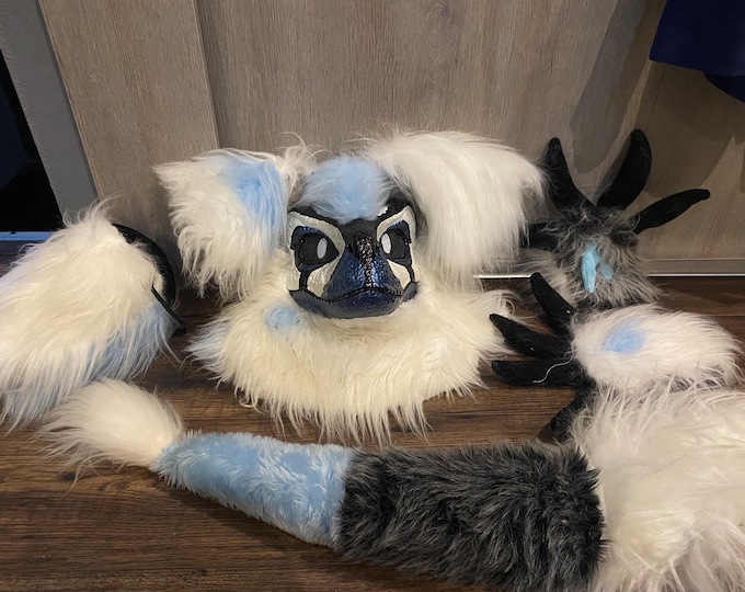 Dinomask Partial Blue and White Fursuit FITS SMALL HEADS - Etsy