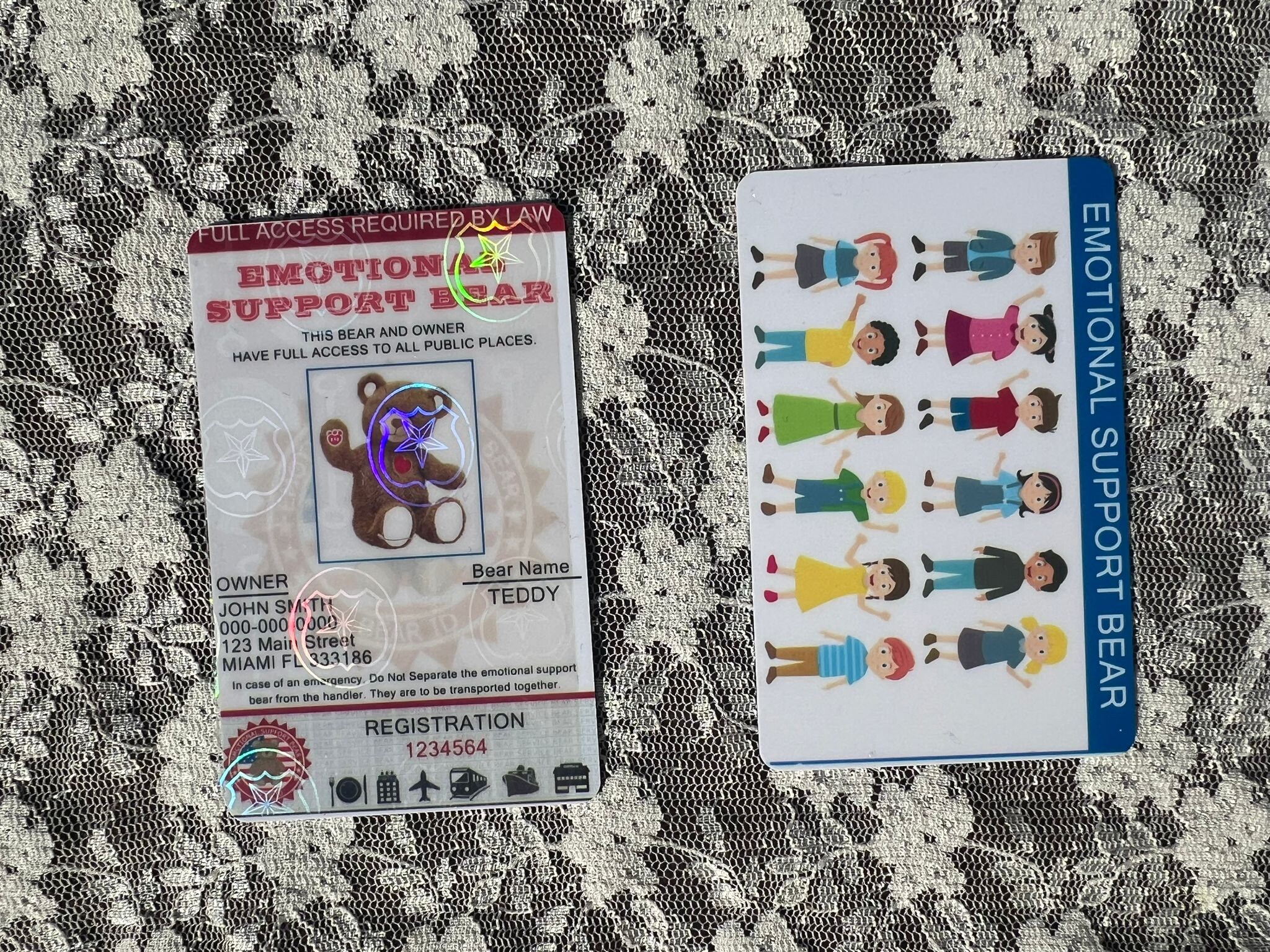 Emotional Support Stuff Animal - Play Id Card With Hologram - Pretend ...