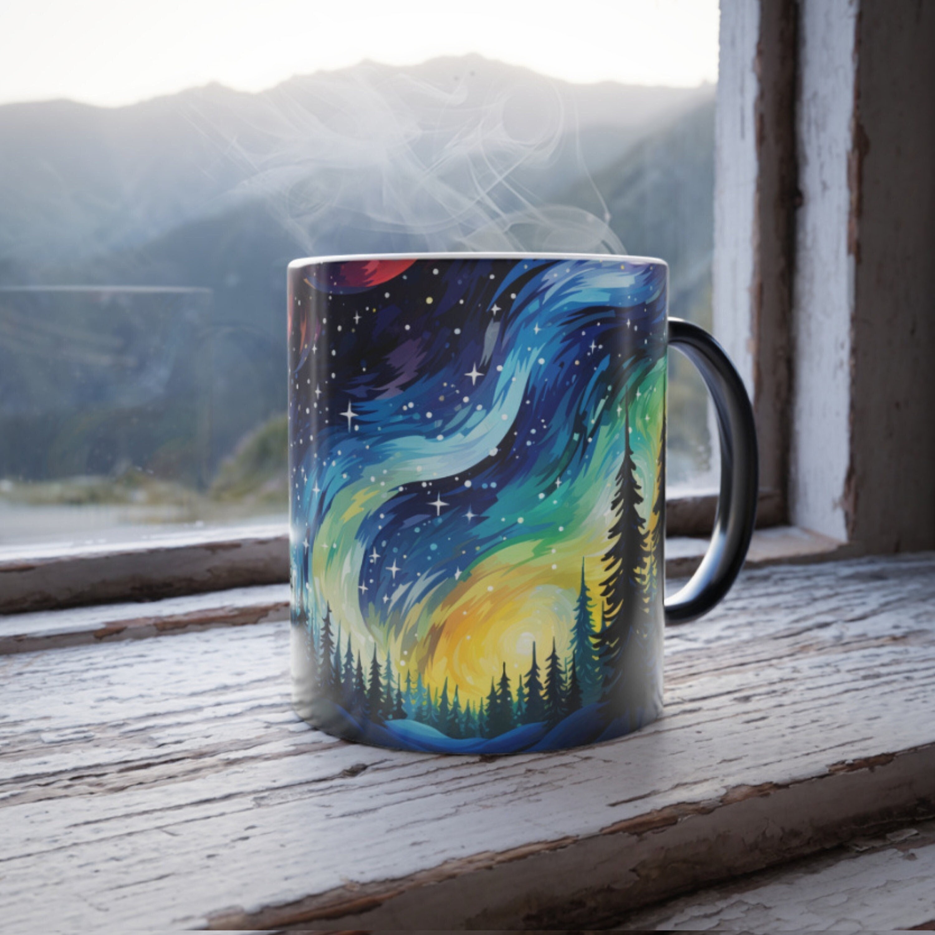 Northern Lights Color Changing Mug, Magic Coffee Cup, Heat Sensitive ...