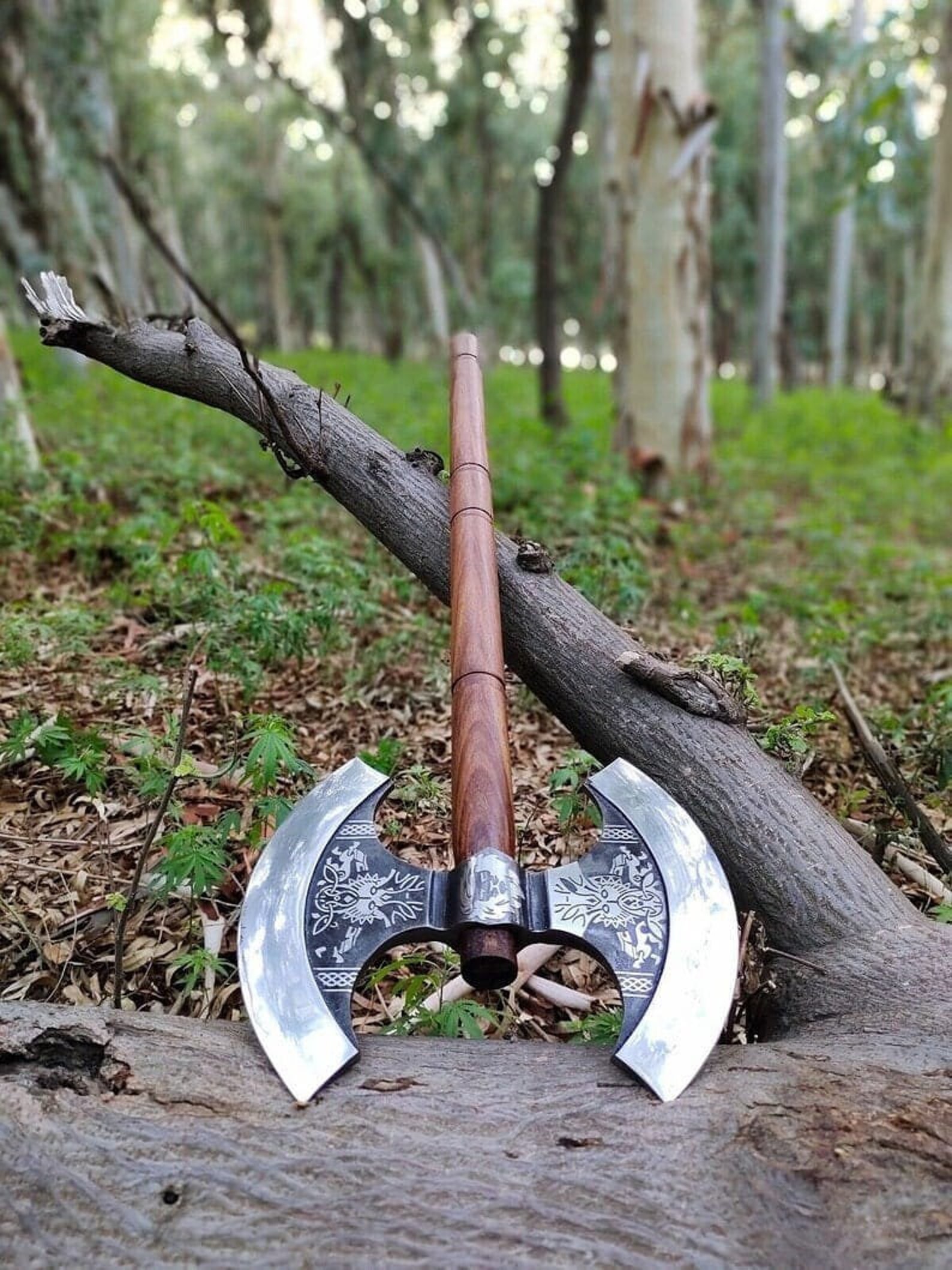 Hand Forged Double Head Viking Axe: Carbon Steel & Rosewood - Etsy