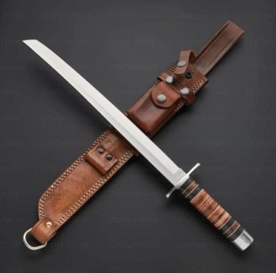 Handmade 12 Chrome Steel Hunting Sword With Leather Sheath Tanto Blade ...
