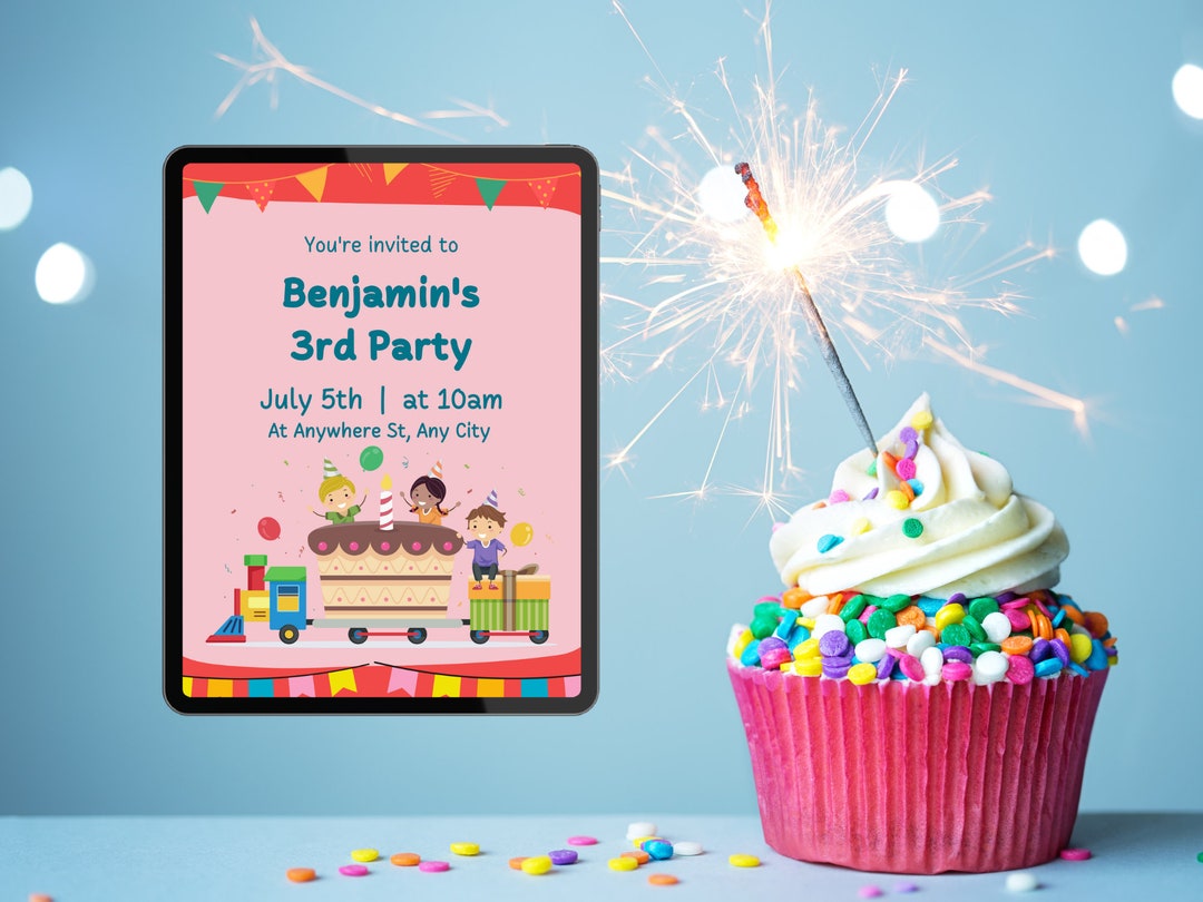 Digital Party Invitation Birthday Card for Kids, Fun and Colorful ...