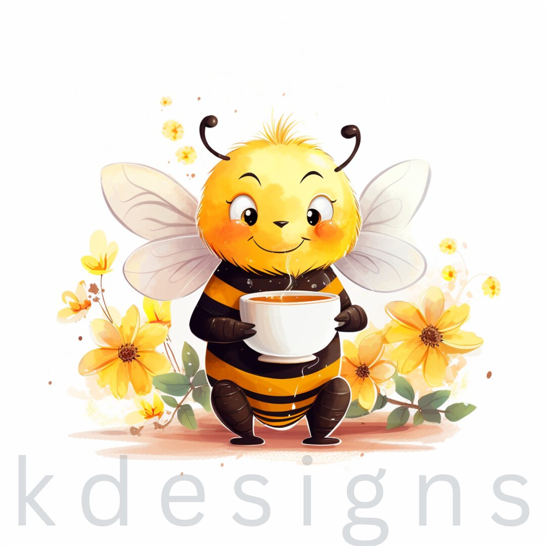 Bumble Bee Drinking Coffee PNG, Instant Download Wall Art Home Decor, Kitchen Digital File for ...