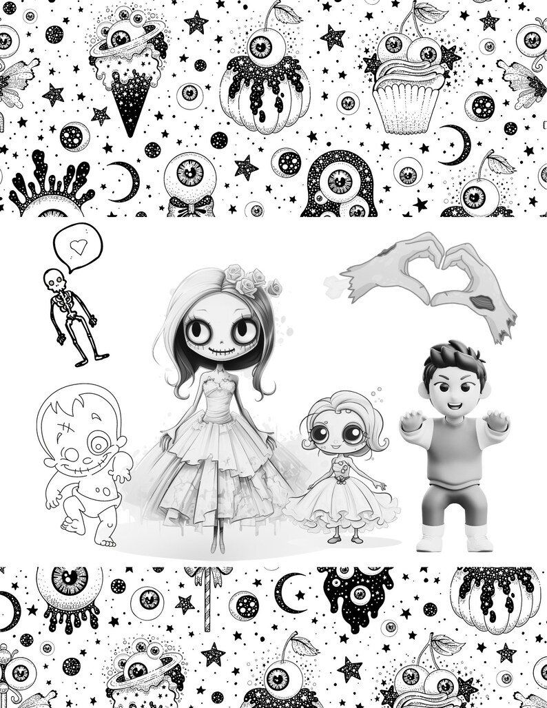 Cute Coloring Page for Children, Creepy Cute Coloring Sheet, Kids ...