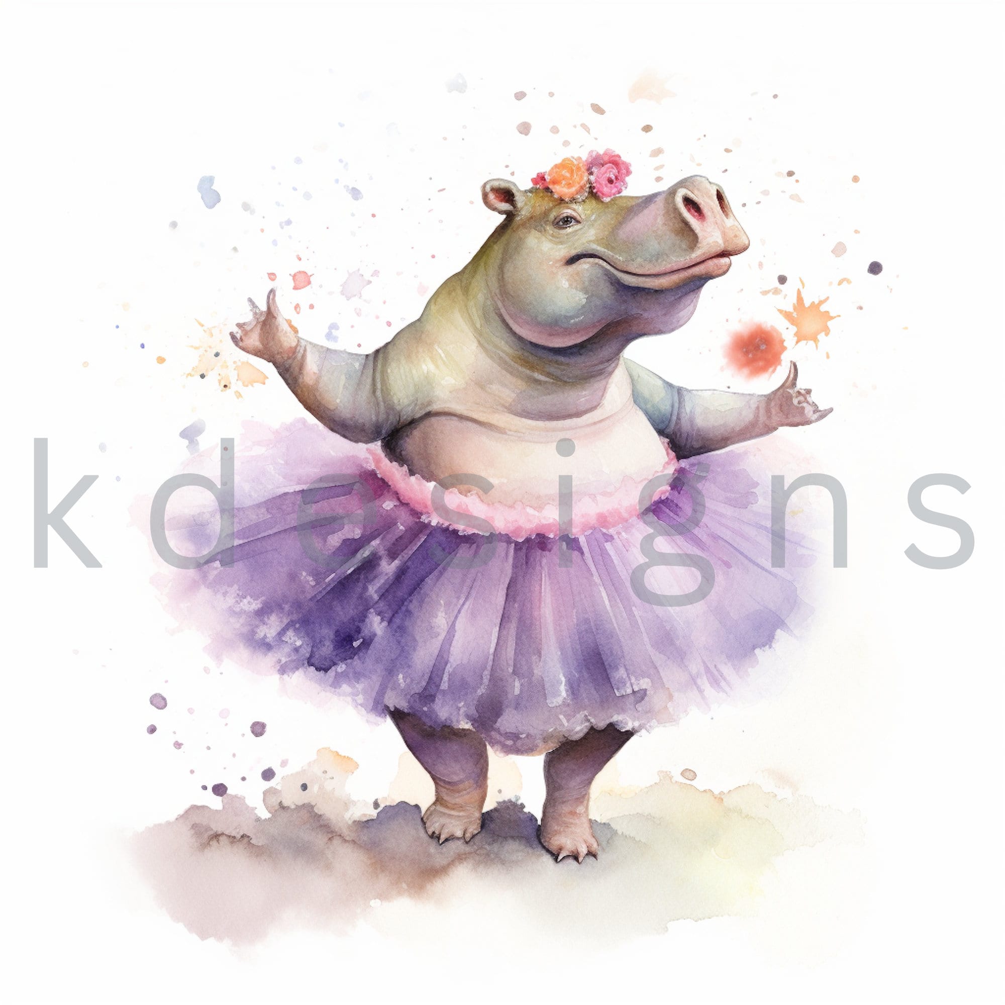 Instant Download Ballet Dancing Hippo in a Tutu, Ballerina Whimsical ...