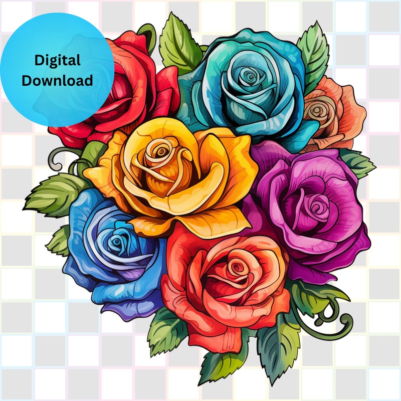 Rainbow Rose Clipart - Etsy
