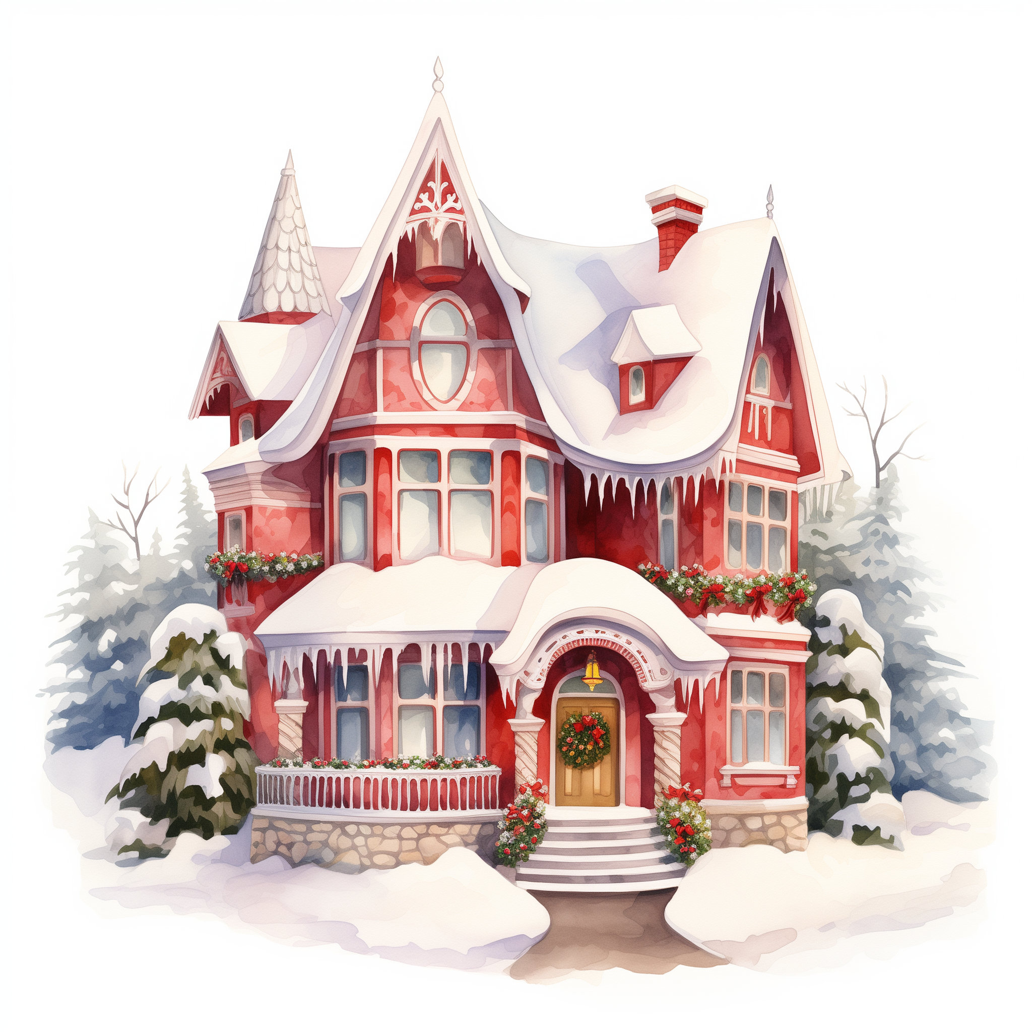 Christmas House Clipart: Watercolor Holiday Homes (PNG Bundle) - Etsy